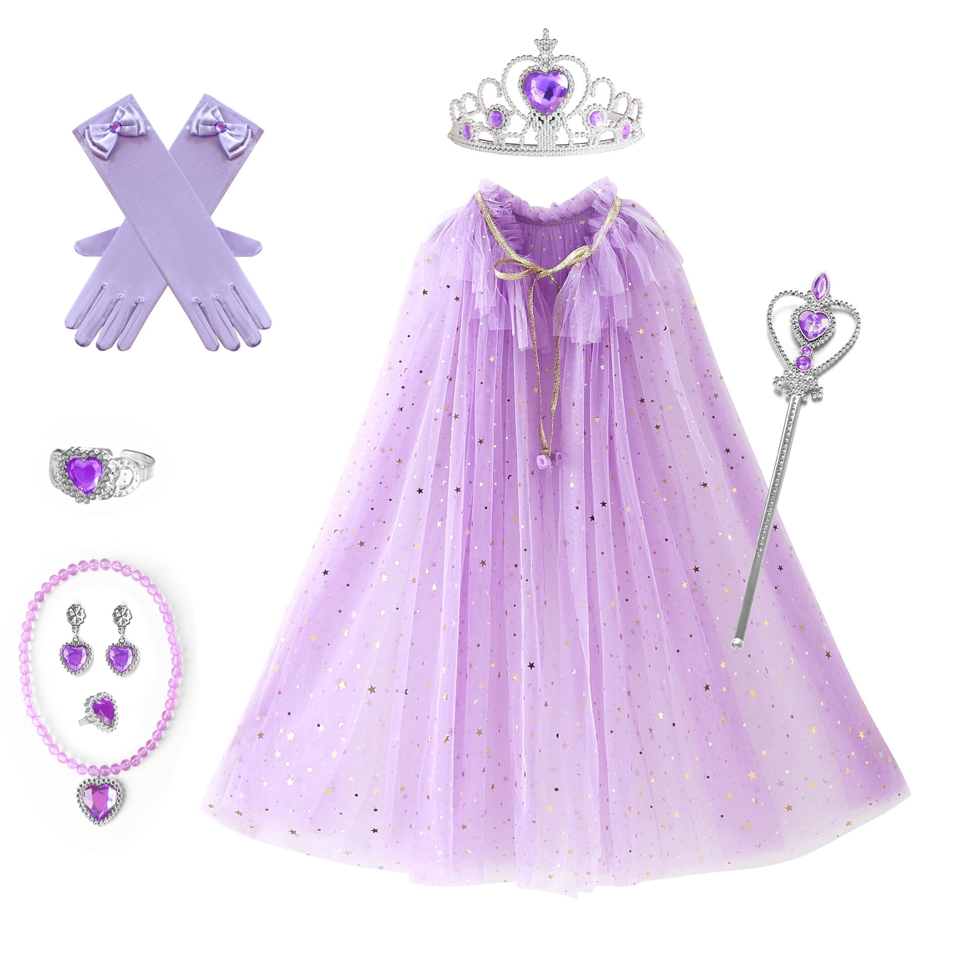 Princess Dress up Clothes, 7Pcs Princess Cape with Crown, Princess ...