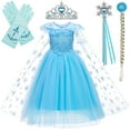 SpeeKids Elsa Costume for Girls, Princess Dress with Crown, Wand, Wig ...