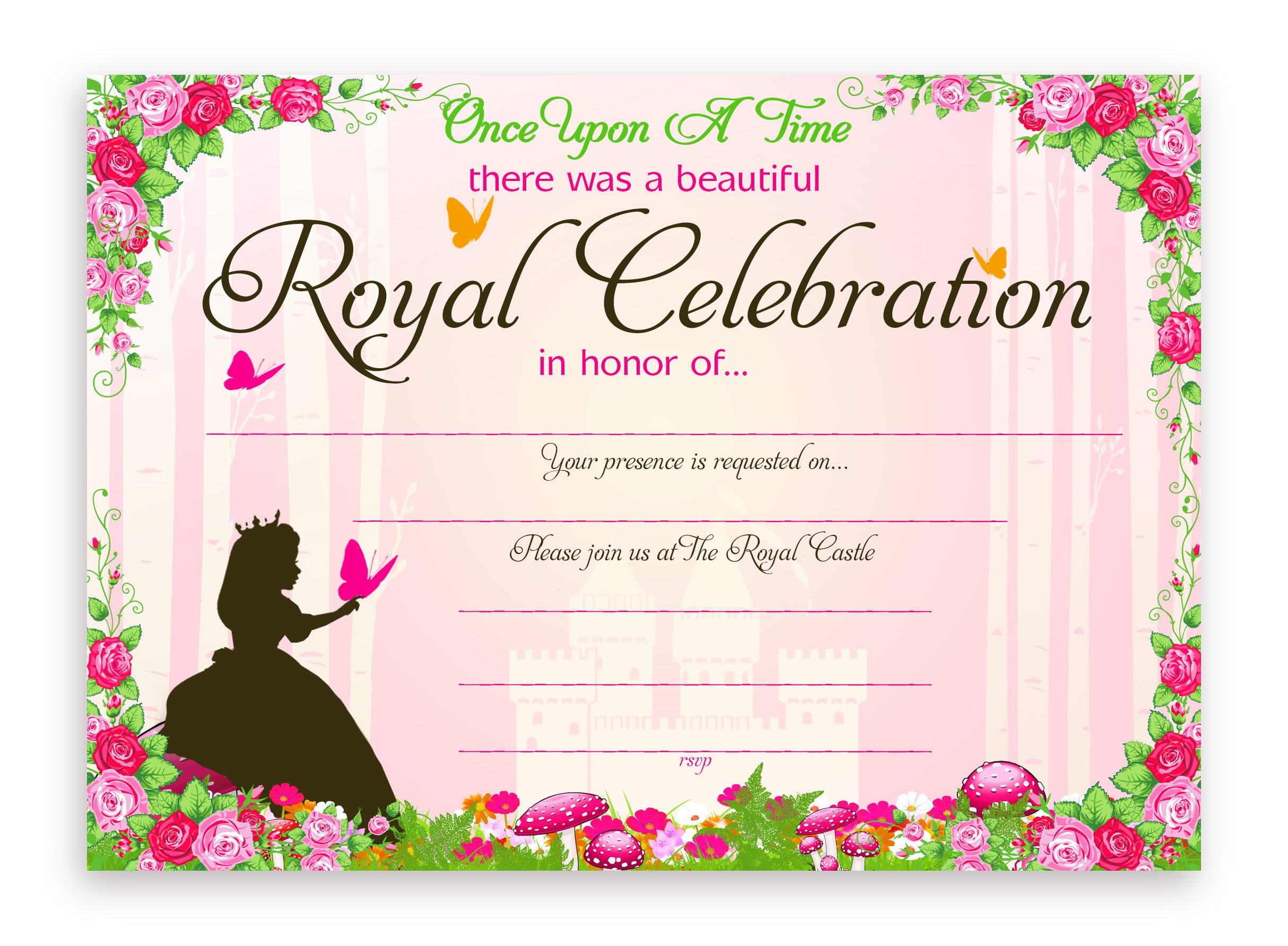Princess Fairy Tale Party LARGE Invitations - 10 Invitations + 10 ...