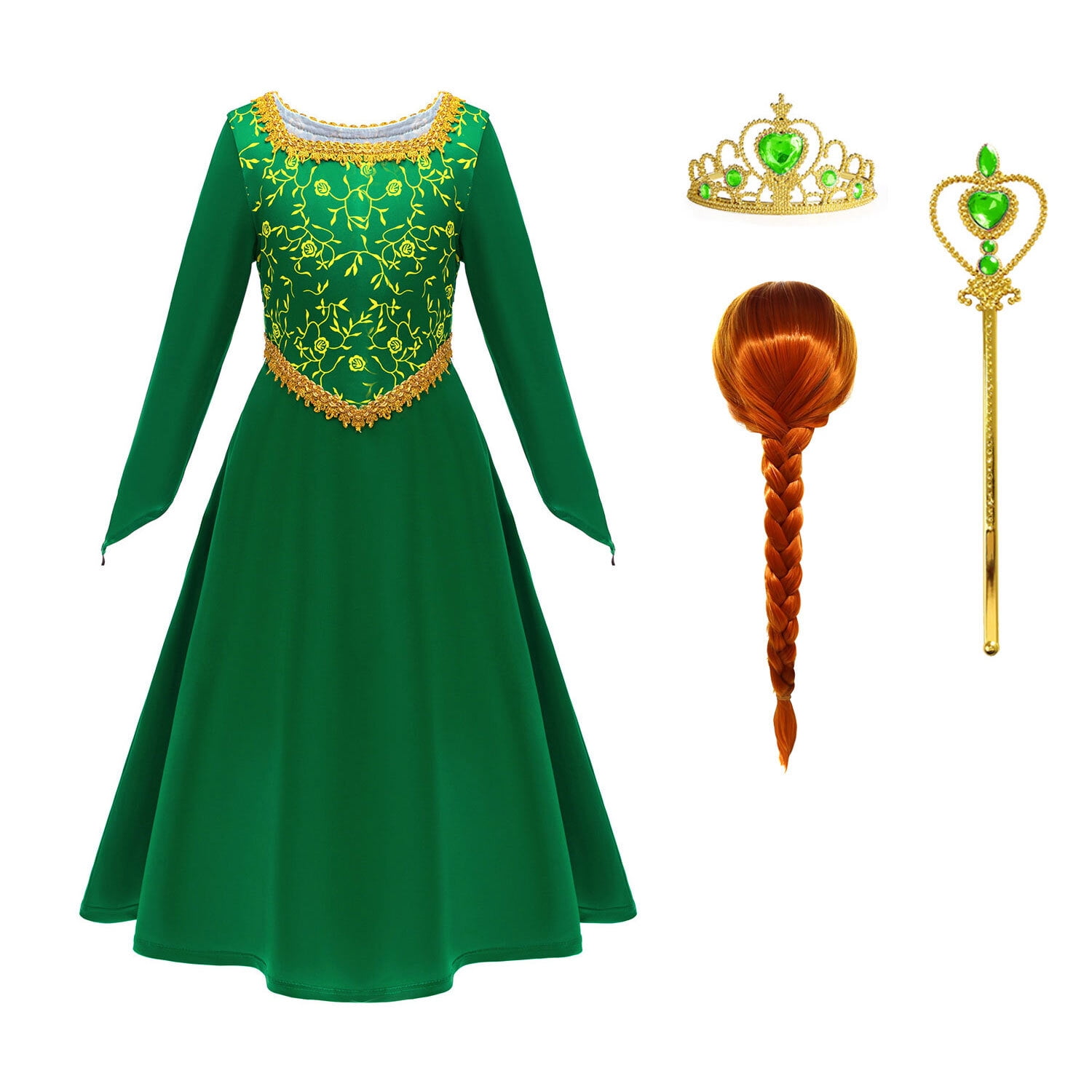 Princess Green Costume Dress for Girls, Halloween Cosplay Dress up ...