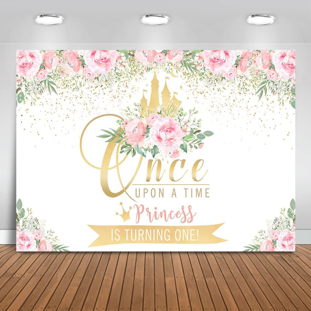 Princess First Birthday Party Backdrop Once Upon A Time Blush Gold ...