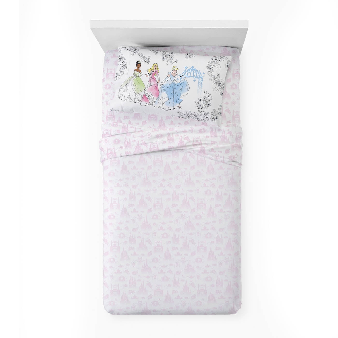 Princess Floral Gardens 3-Piece Twin Sheet Set, Polyester, Pink & White ...