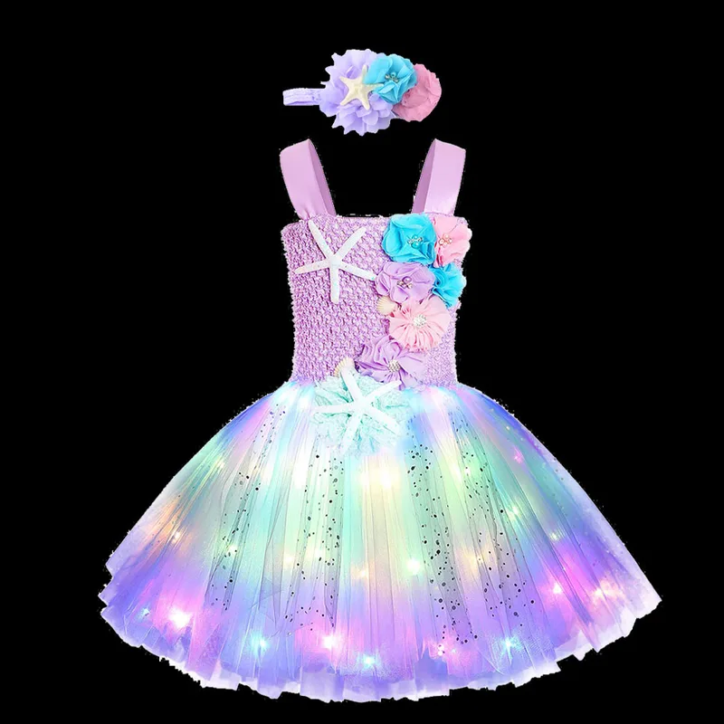 Princess Girls Tutu Dresses with LED Lights Sea Theme Party Starfish ...