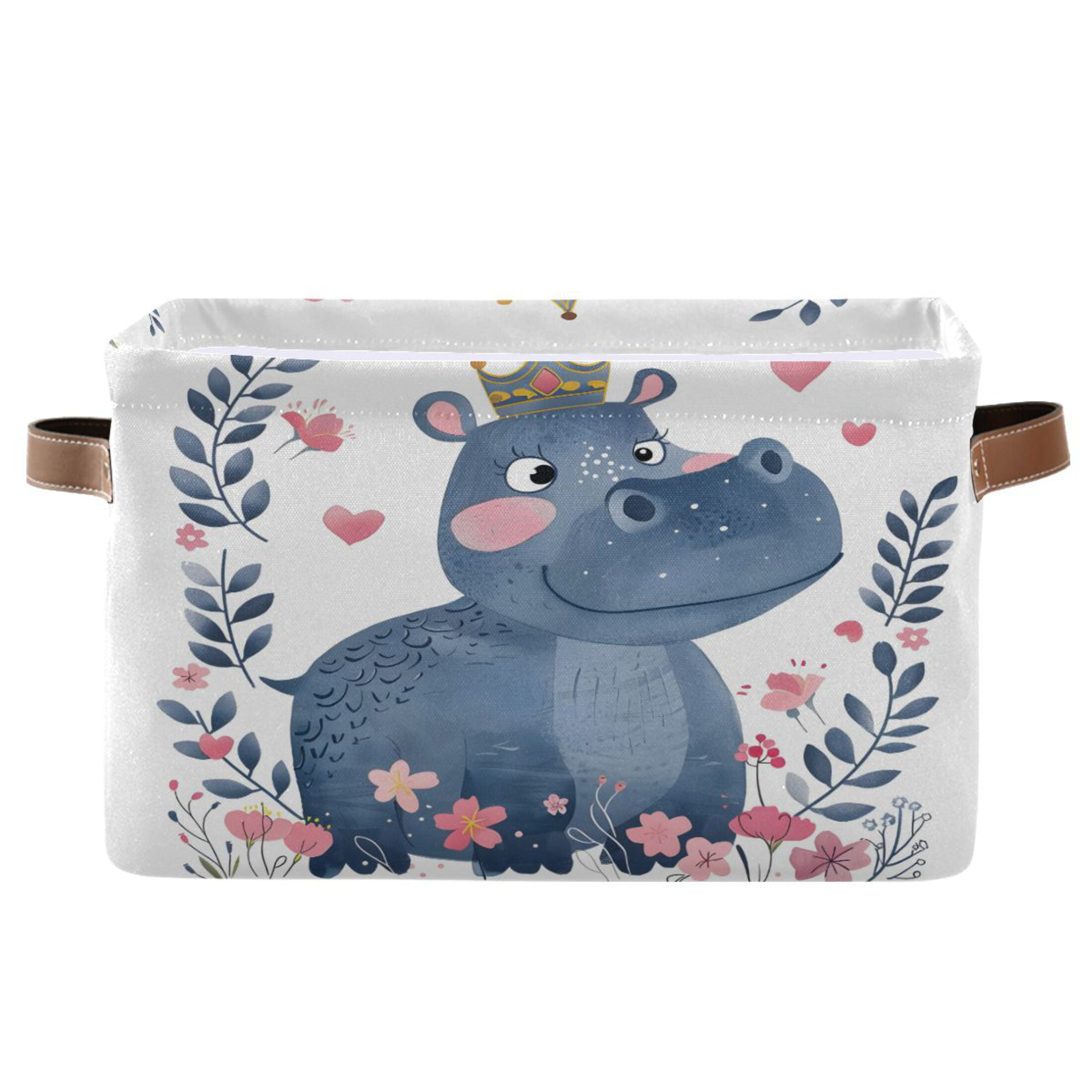 Princess Hippo with Crown Storage Bins with Handle Fabric Organizer ...