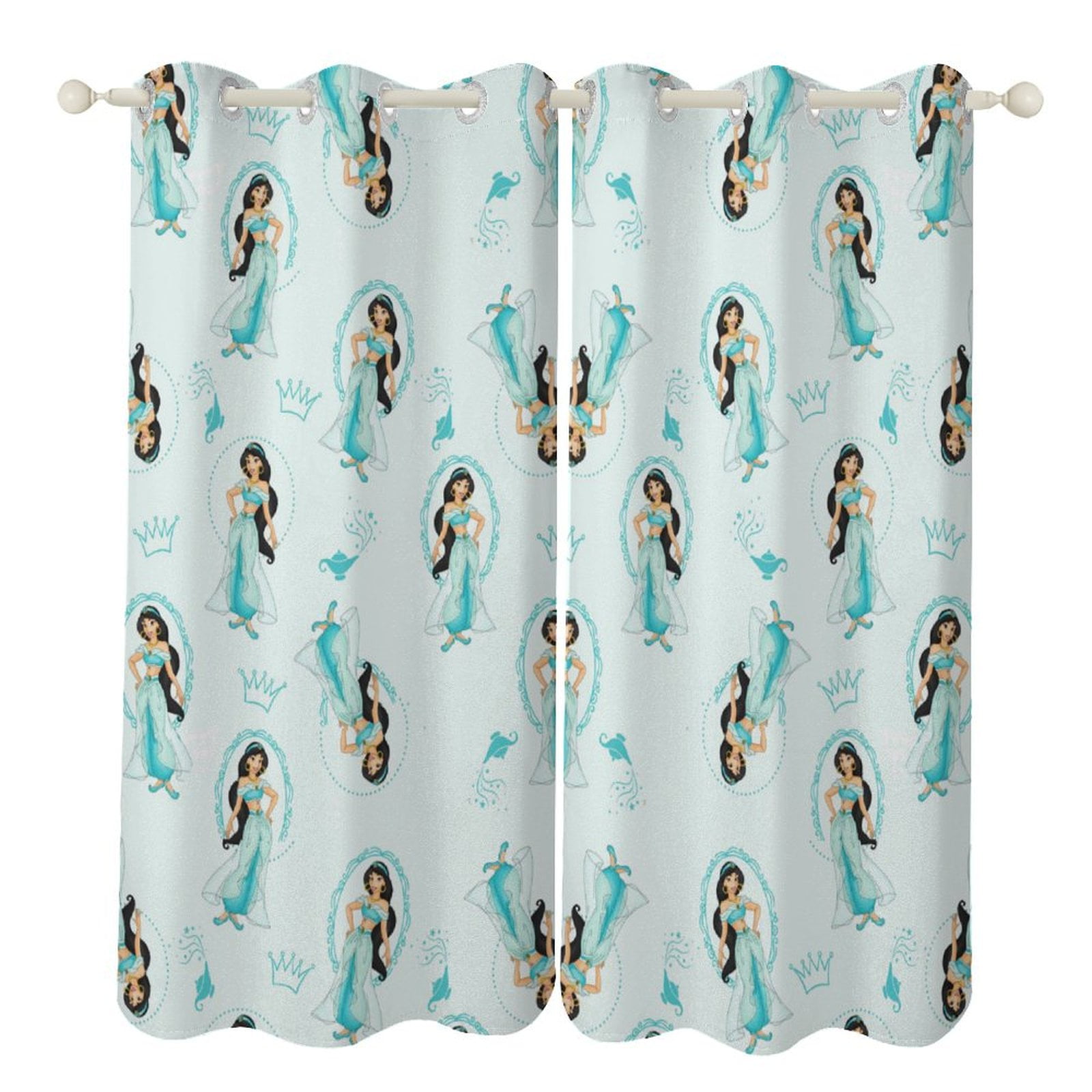 Princess Jasmine Watercolor Seamless Pattern Kids Curtains 52 X 84 Inch ...