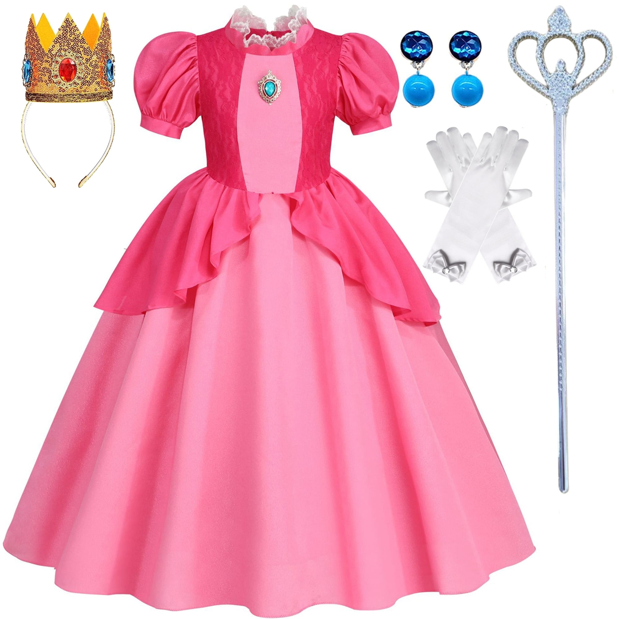 Princess Kids Costume Dress up Girls Outfit with Crown Wand Earring ...