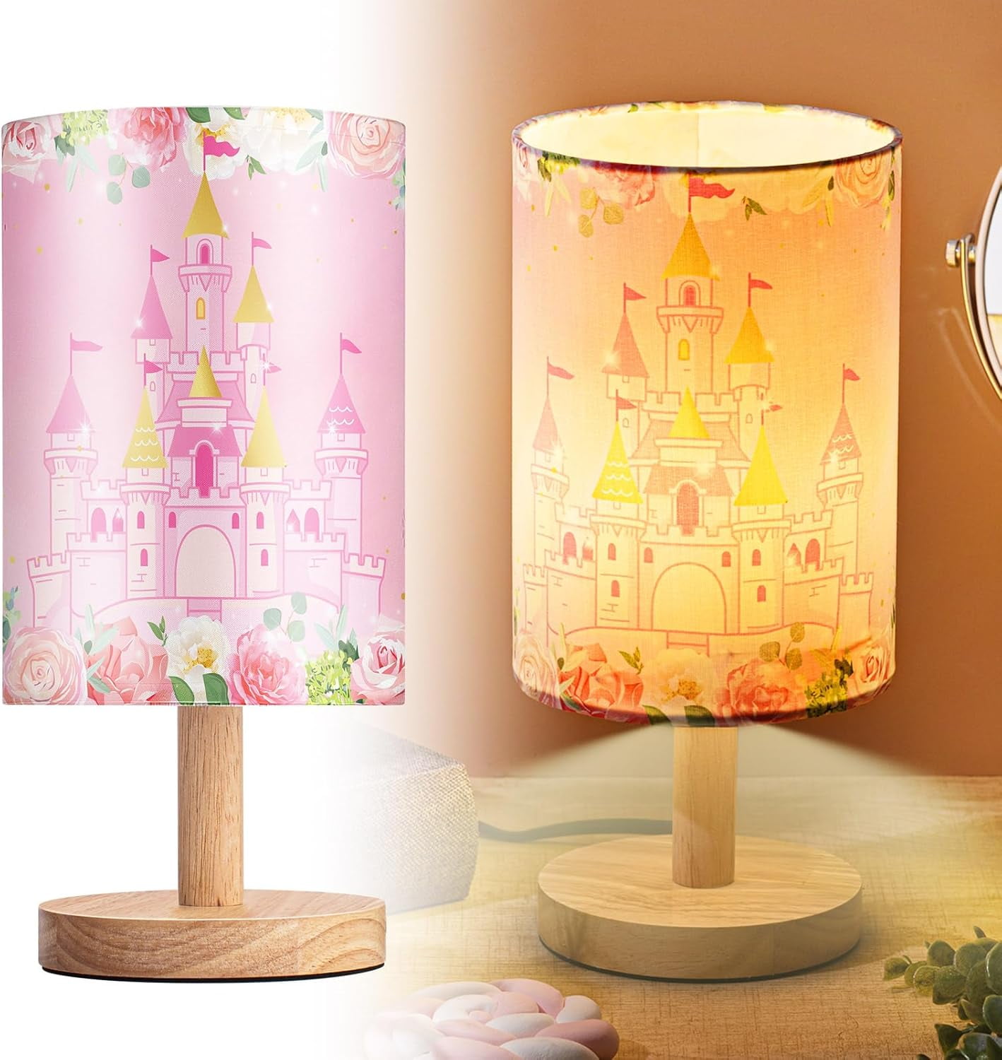 Princess Lamps Pink Castle Fabric Nightstand Table Lamp for Girl Kids ...