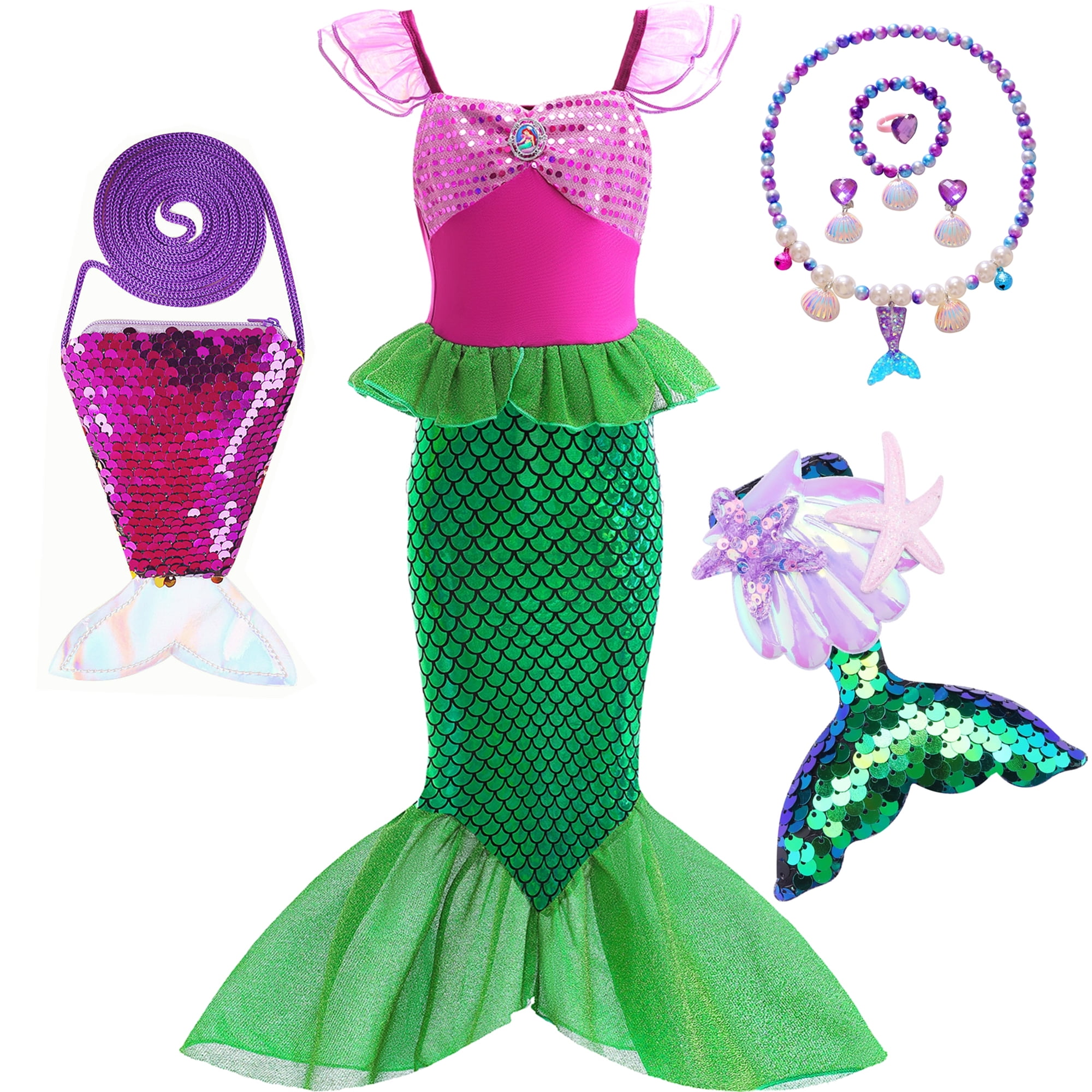 Princess Mermaid Costume Ariel Dress Up for Girls Kids Birthday Party ...