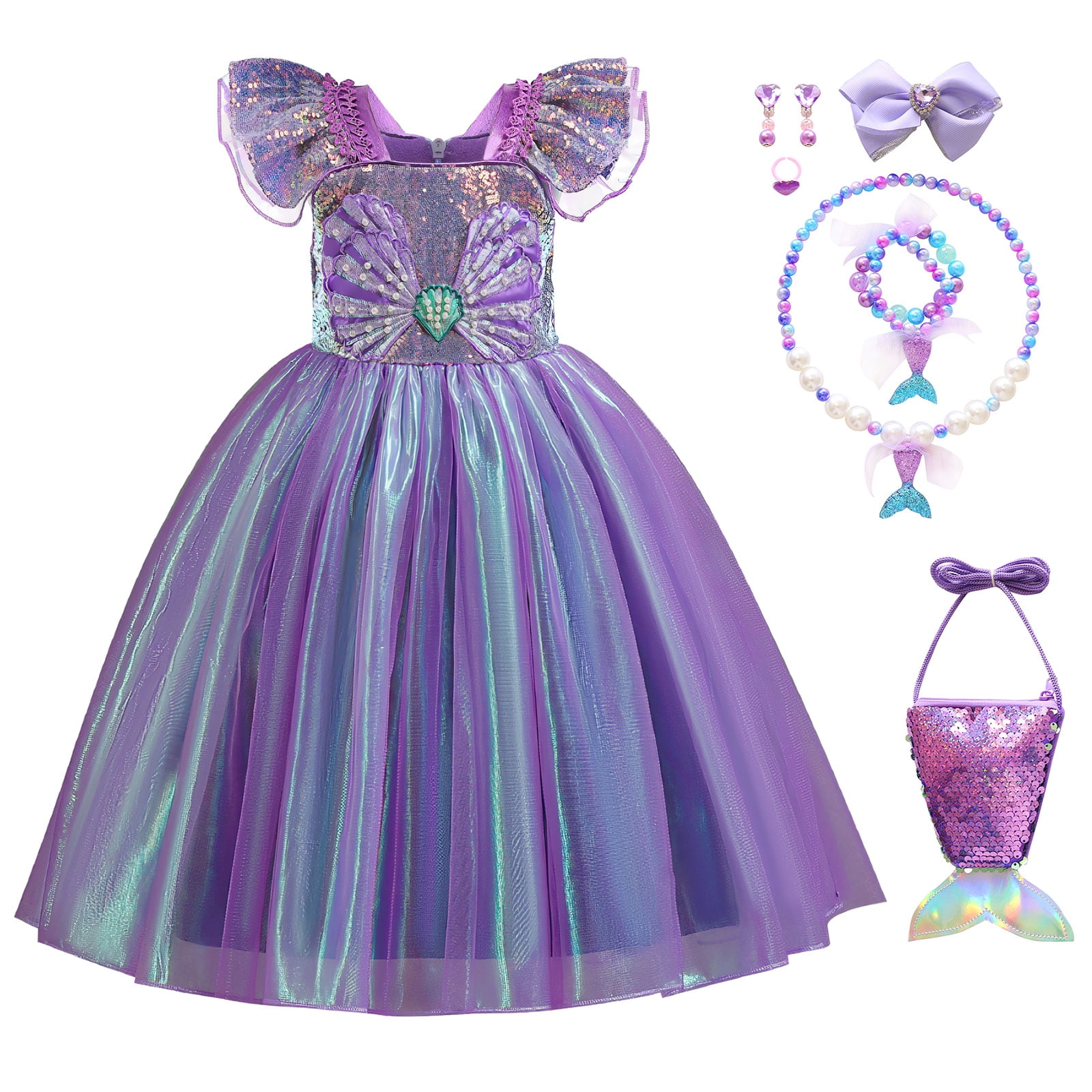 Princess Little Mermaid Costume Ariel Dress for Grils Birthday Party ...