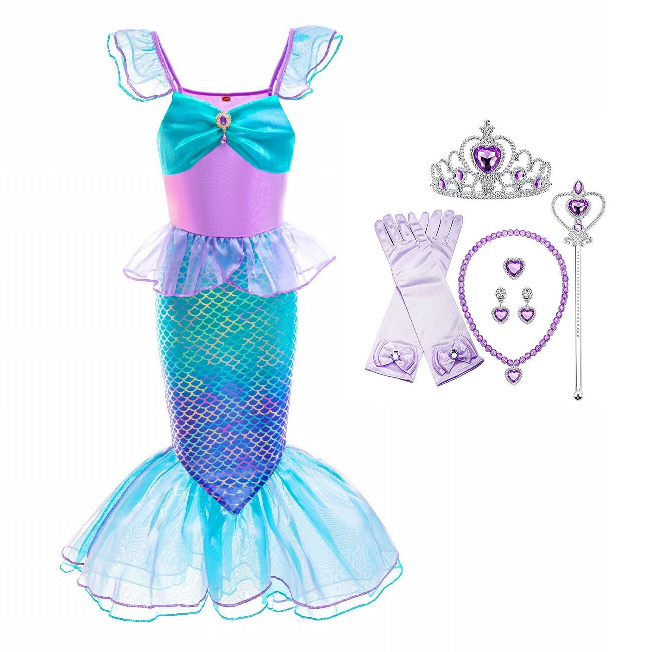 Girls Ariel Costume w/Accessories Dress Female Halloween Cosplay ...
