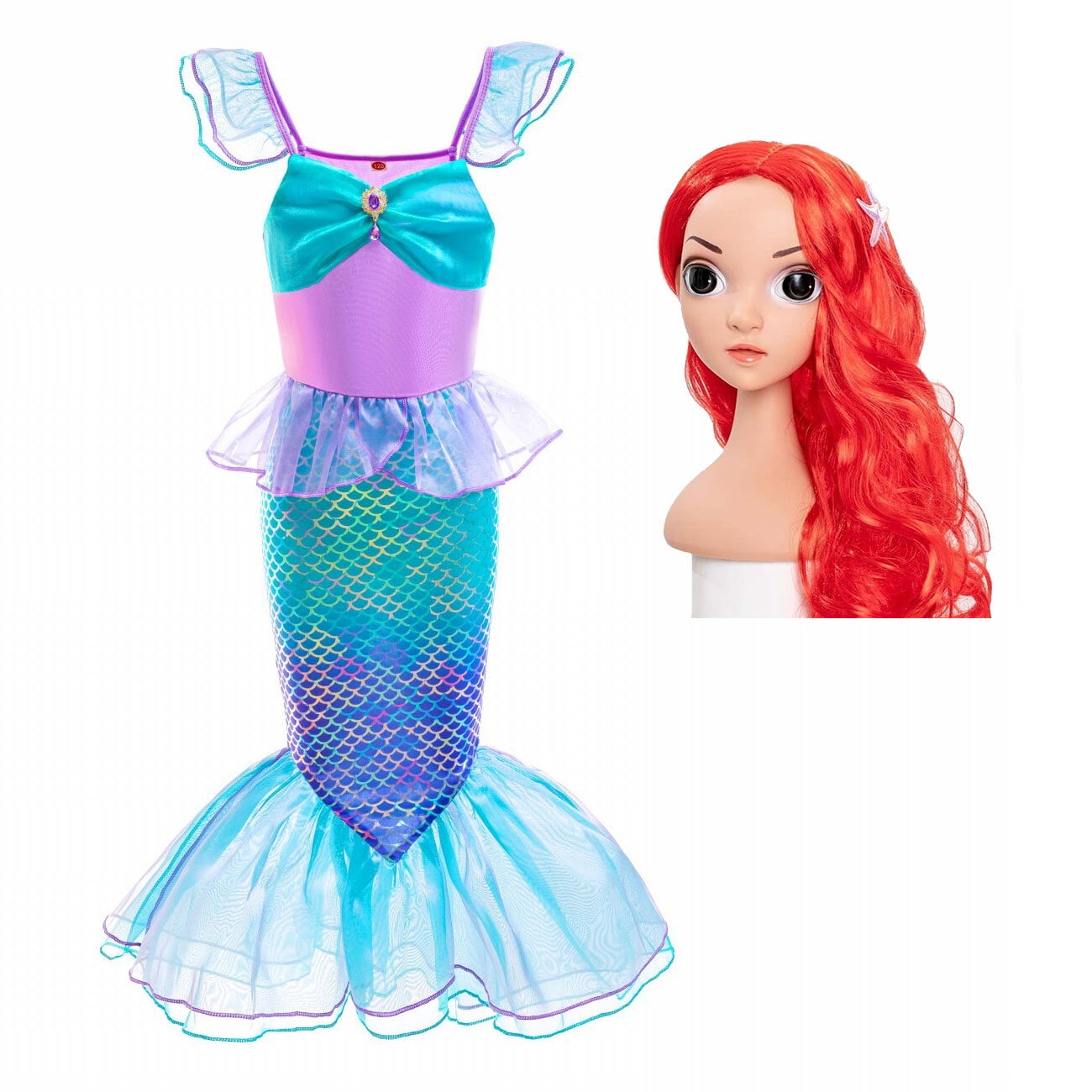 Girls Ariel Costume w/Accessories Dress Female Halloween Cosplay ...