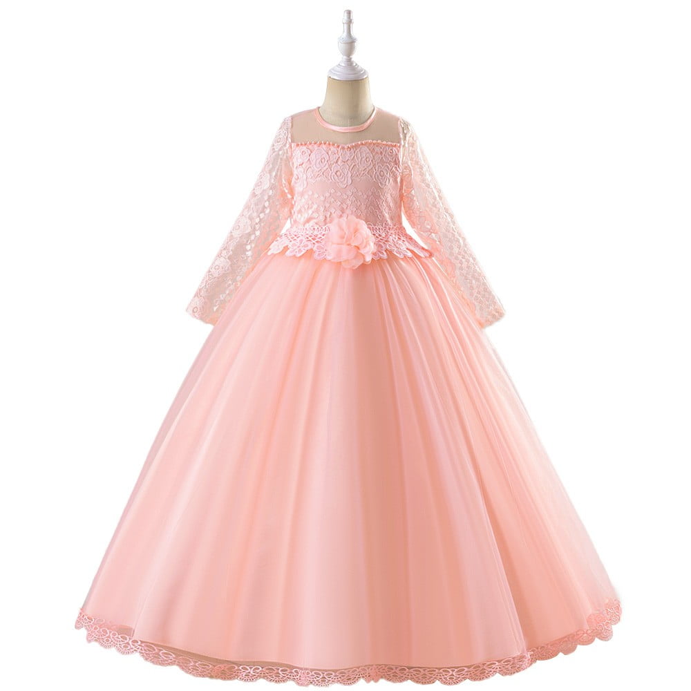 Princess Long Sleeve Lilac Long Girls Pageant Dresses Kids Prom Puffy ...