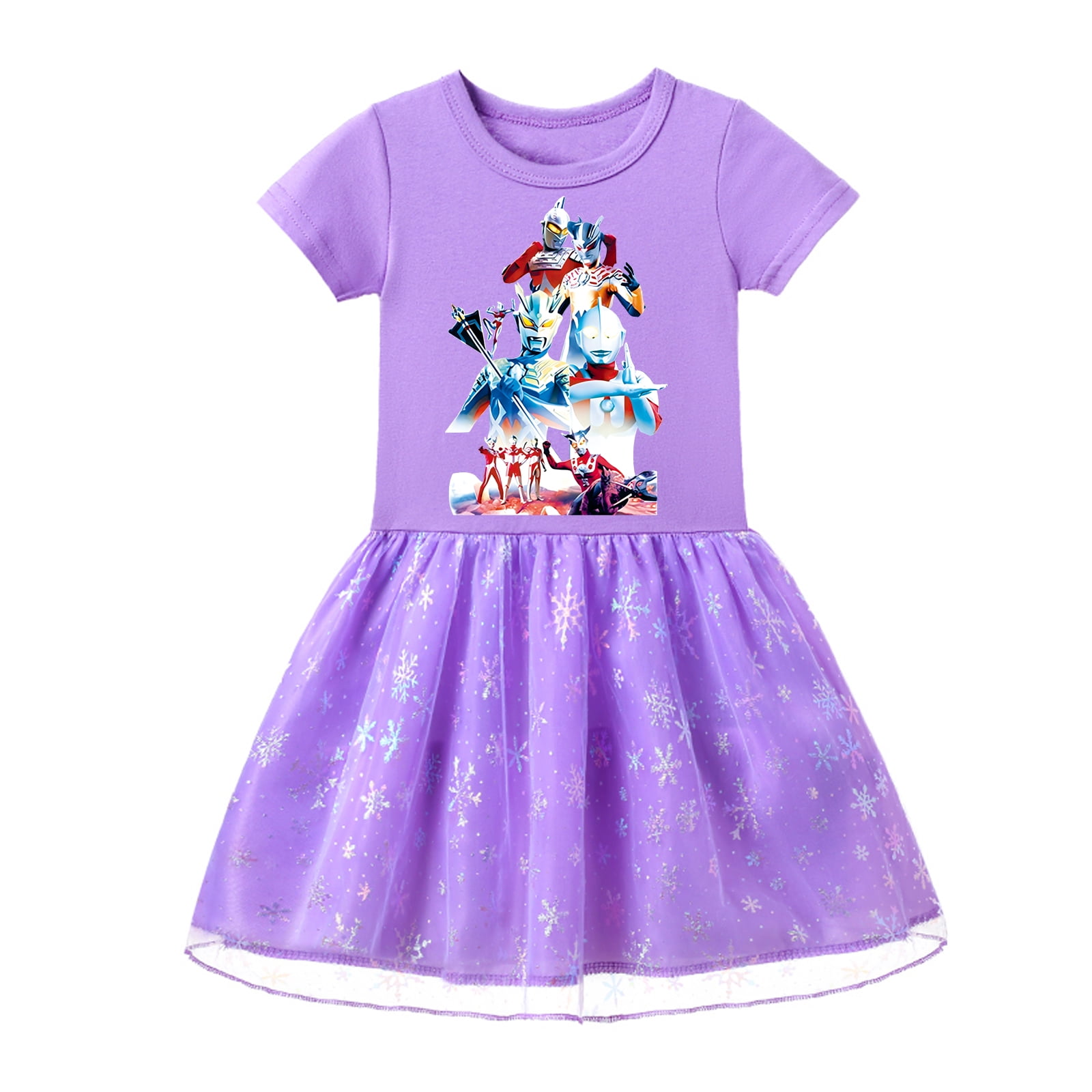 Princess Look Ultraman Short Sleeve Tulle Cotton Dress for Girls, Shiny ...