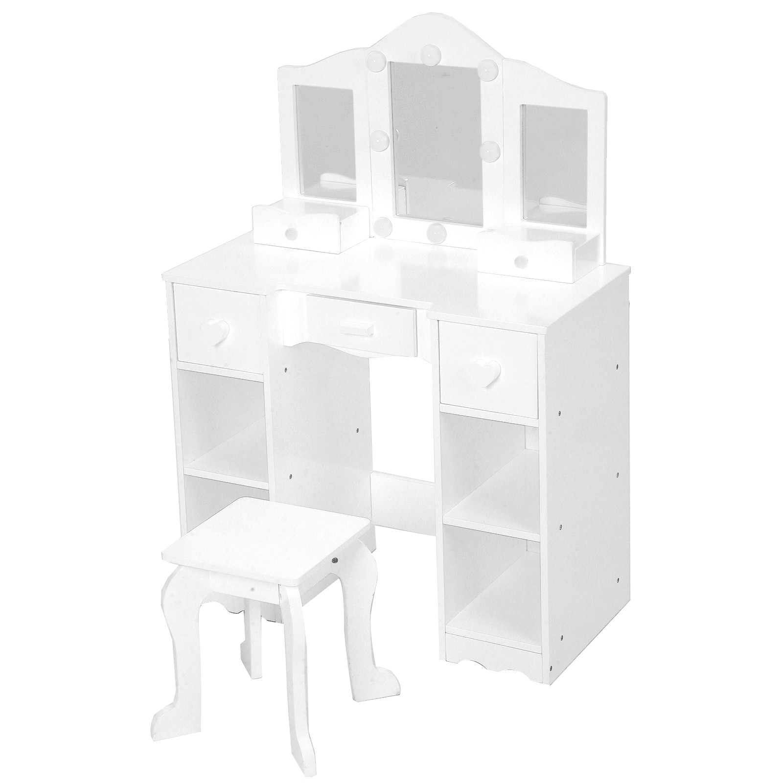 Princess Makeup Vanity Set for Girls, Tri-Folding Mirror, Drawer, Stool ...