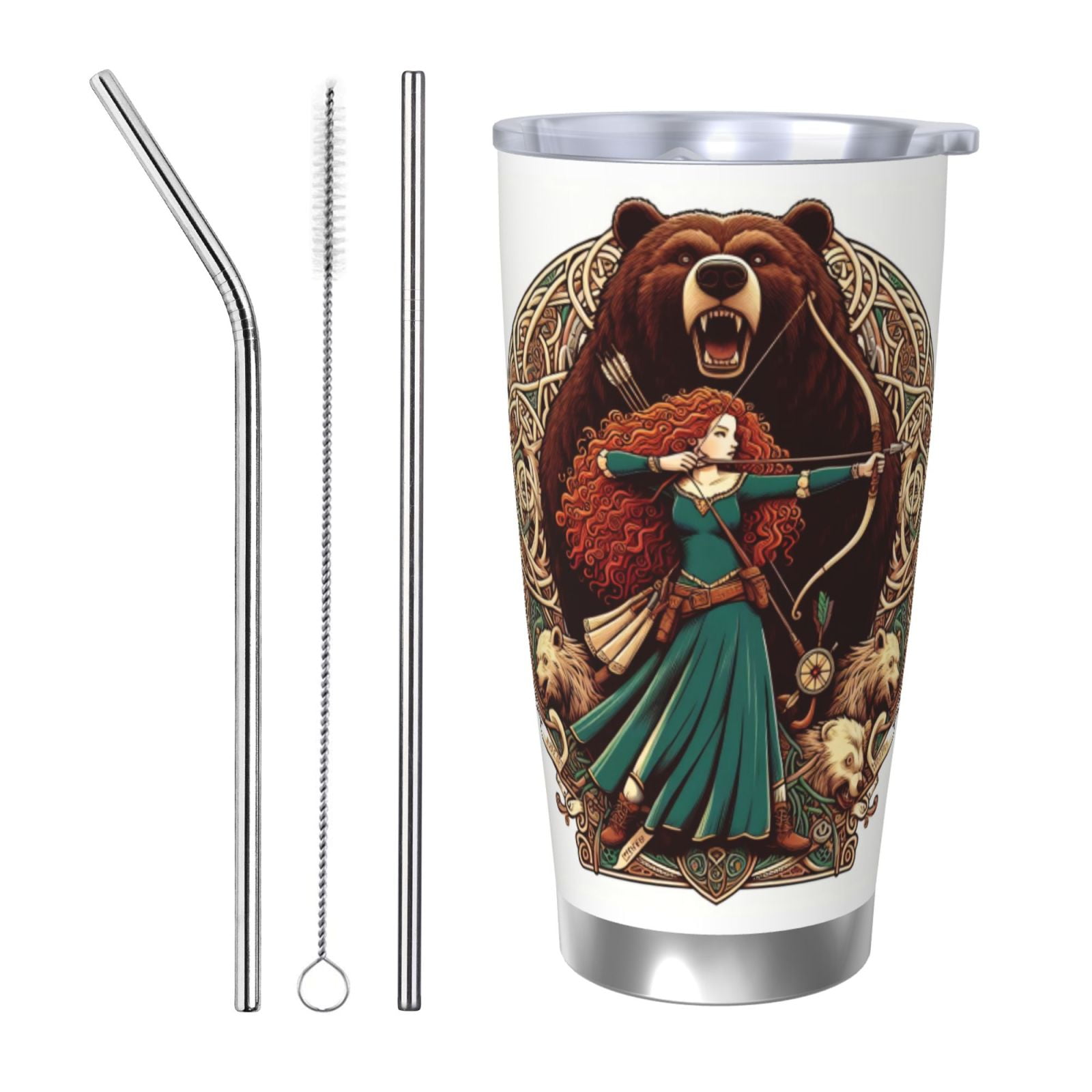 Princess Merida And The Bears Kids Water Bottle with Straw Lid,Insulated Stainless Steel ...