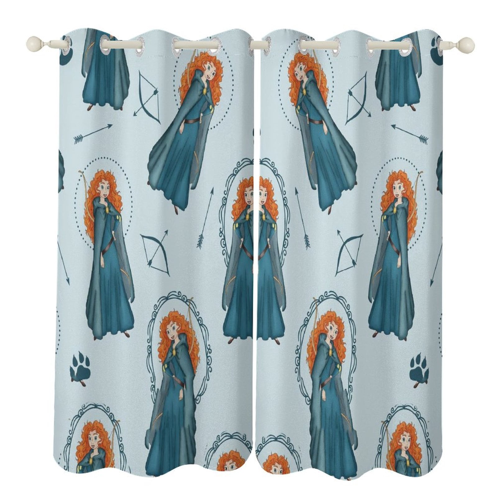 Princess Merida Watercolor Seamless Pattern Curtains for Kids,Cartoon ...