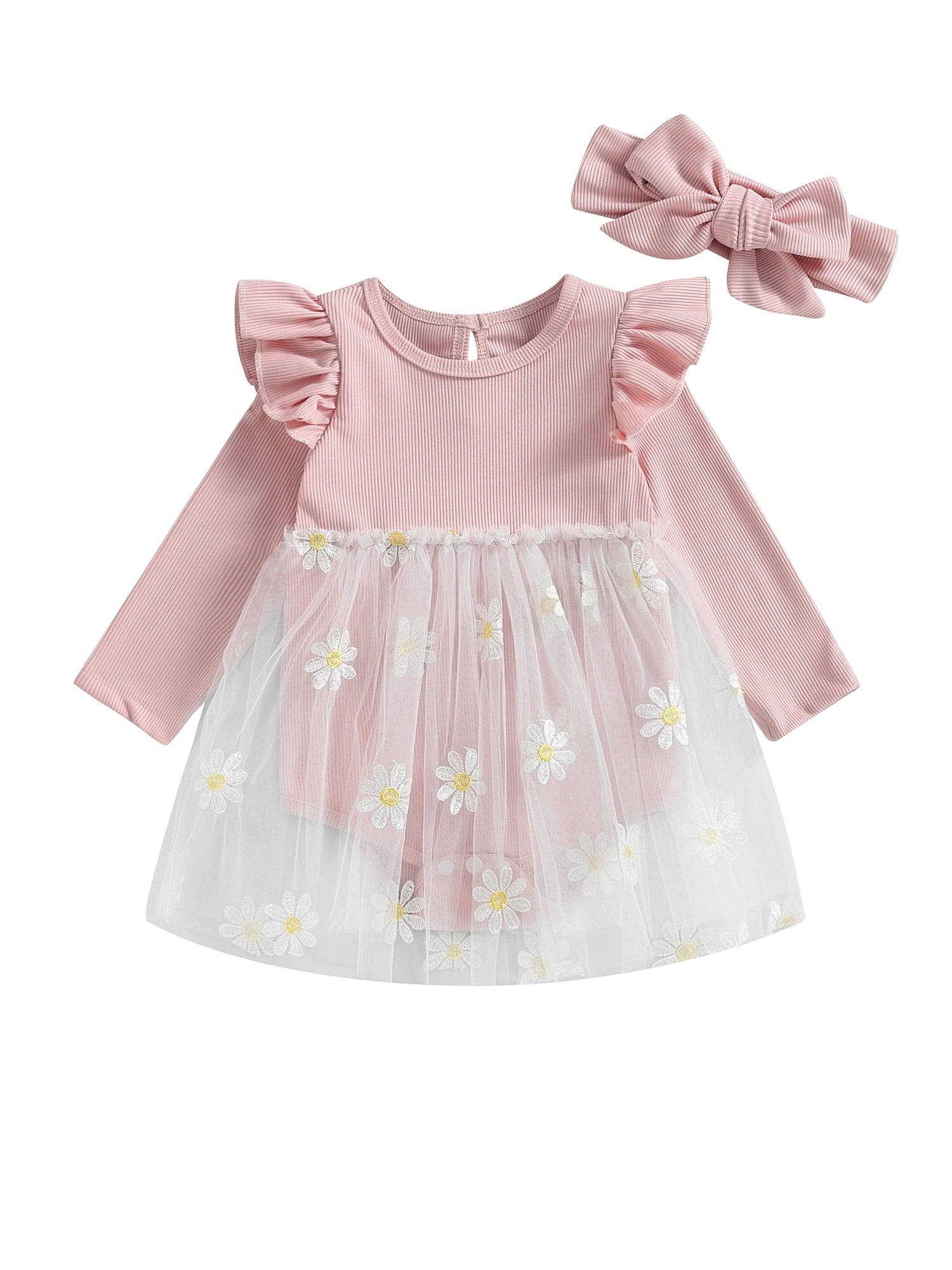 Princess Newborn Baby Girl Rompers Dress Ruffle Floral Embroidery Long