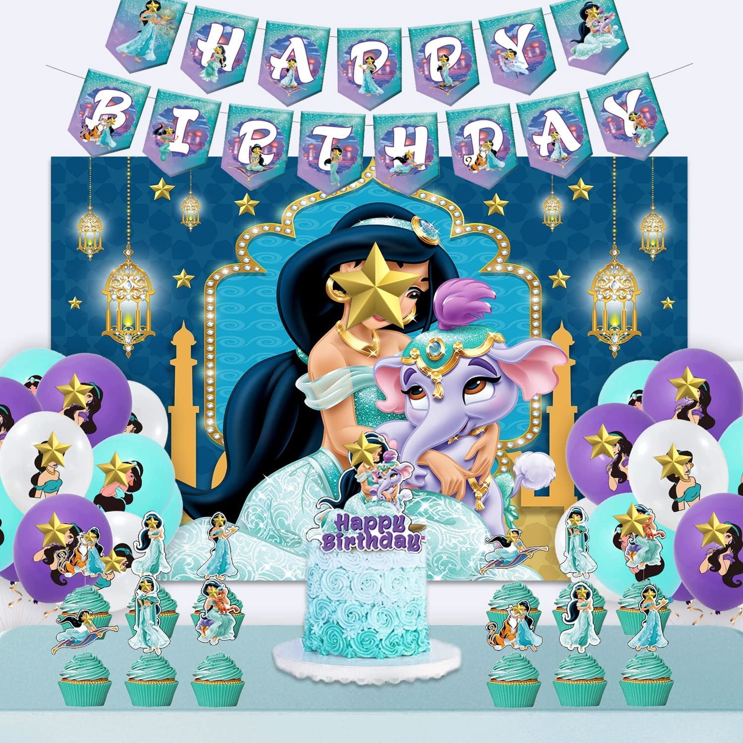 Princess Party Decorations FEV6 - Birthday Banner, Cake Topper, Cupcake ...