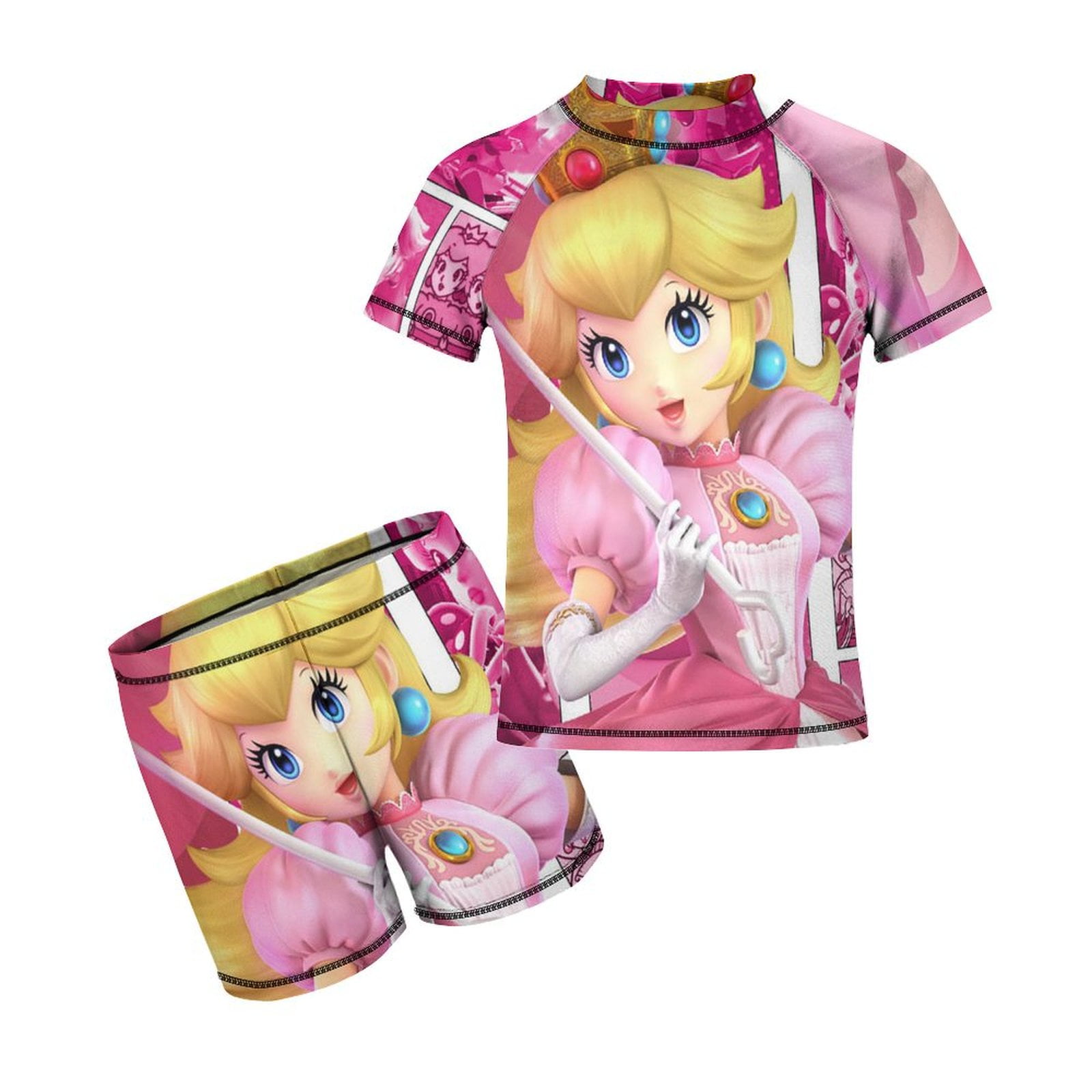 Princess Peach Boys Rash Guard Set 2 Piece Swimsuits Short Sleeve ...
