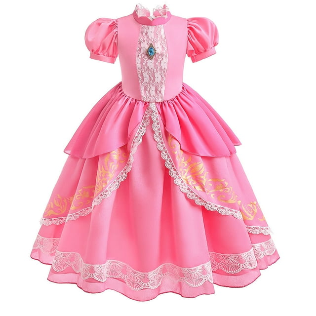 Princess Peach Costume Girls Puff Sleeve Dress Halloween Christmas ...