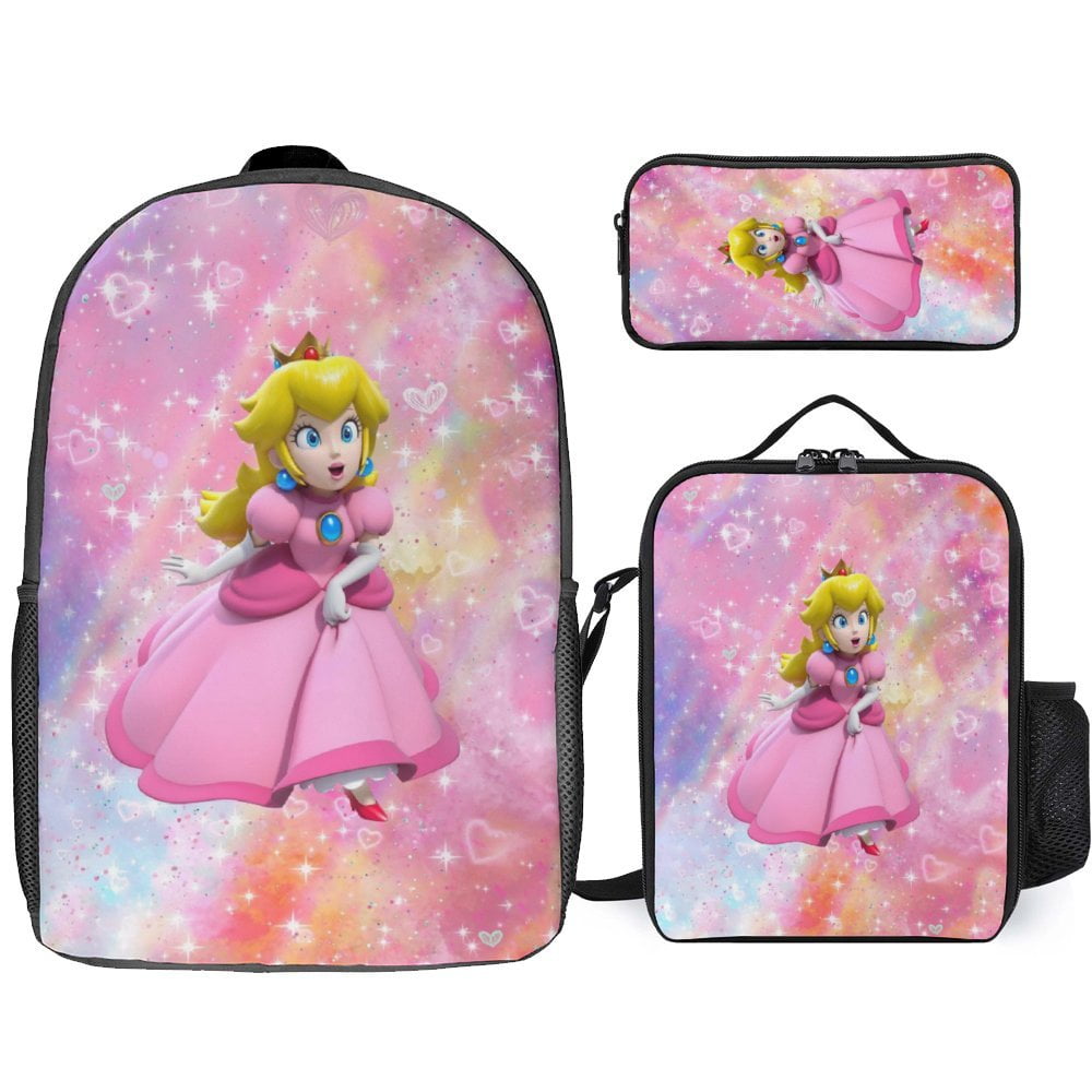 Princess Peach Dance Casual Backpack 3 Piece Set Daypack Lightweight ...