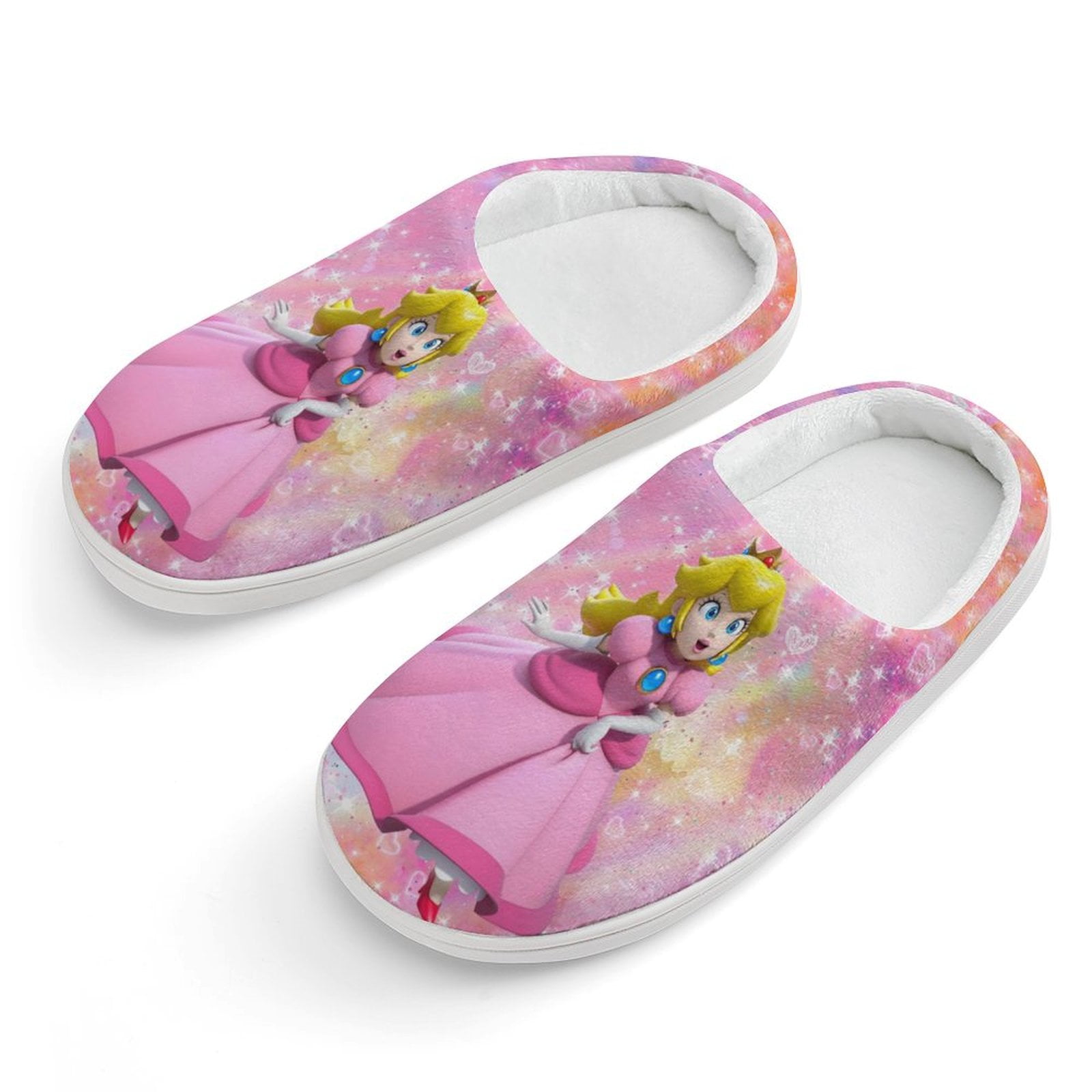 Princess Peach Dance Fluffy House Cotton Slippers Memory Foam Suede ...