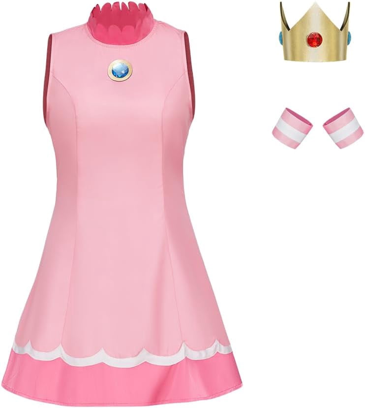Princess Peach Dress Women Girls Tennis with Crown Sports Outfit ...