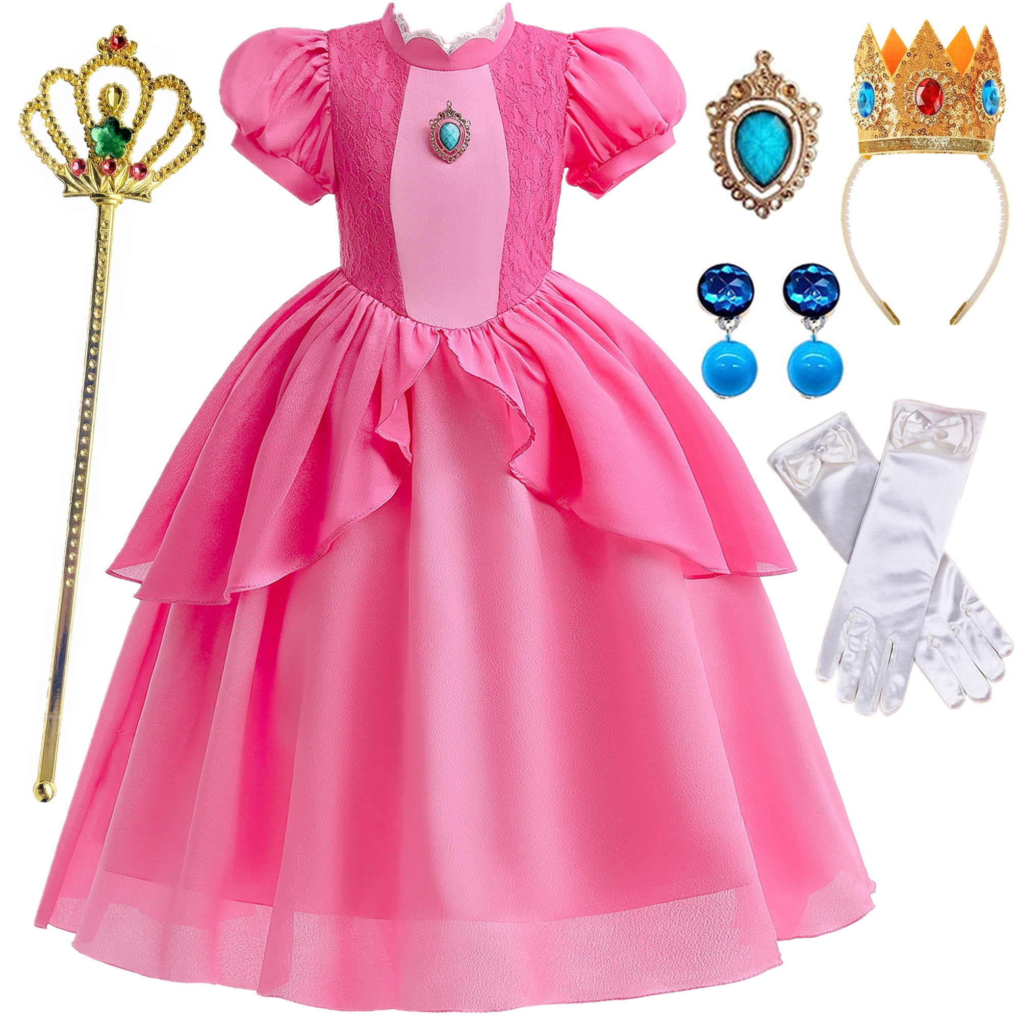 Princess Peach Dresses for Girls Costume Cosplay Party Dress with ...