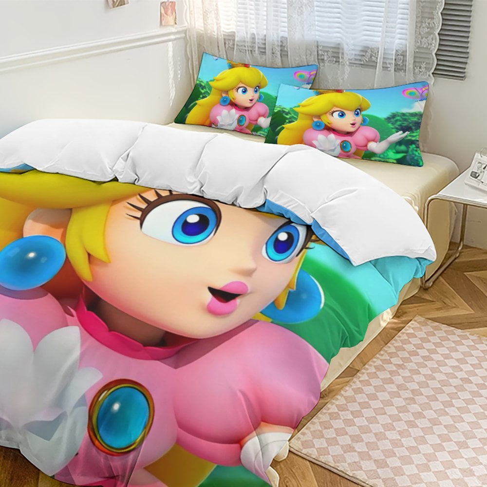 Princess Peach Duvet Cover Set 3-Piece Bedding Set Soft Warm And ...