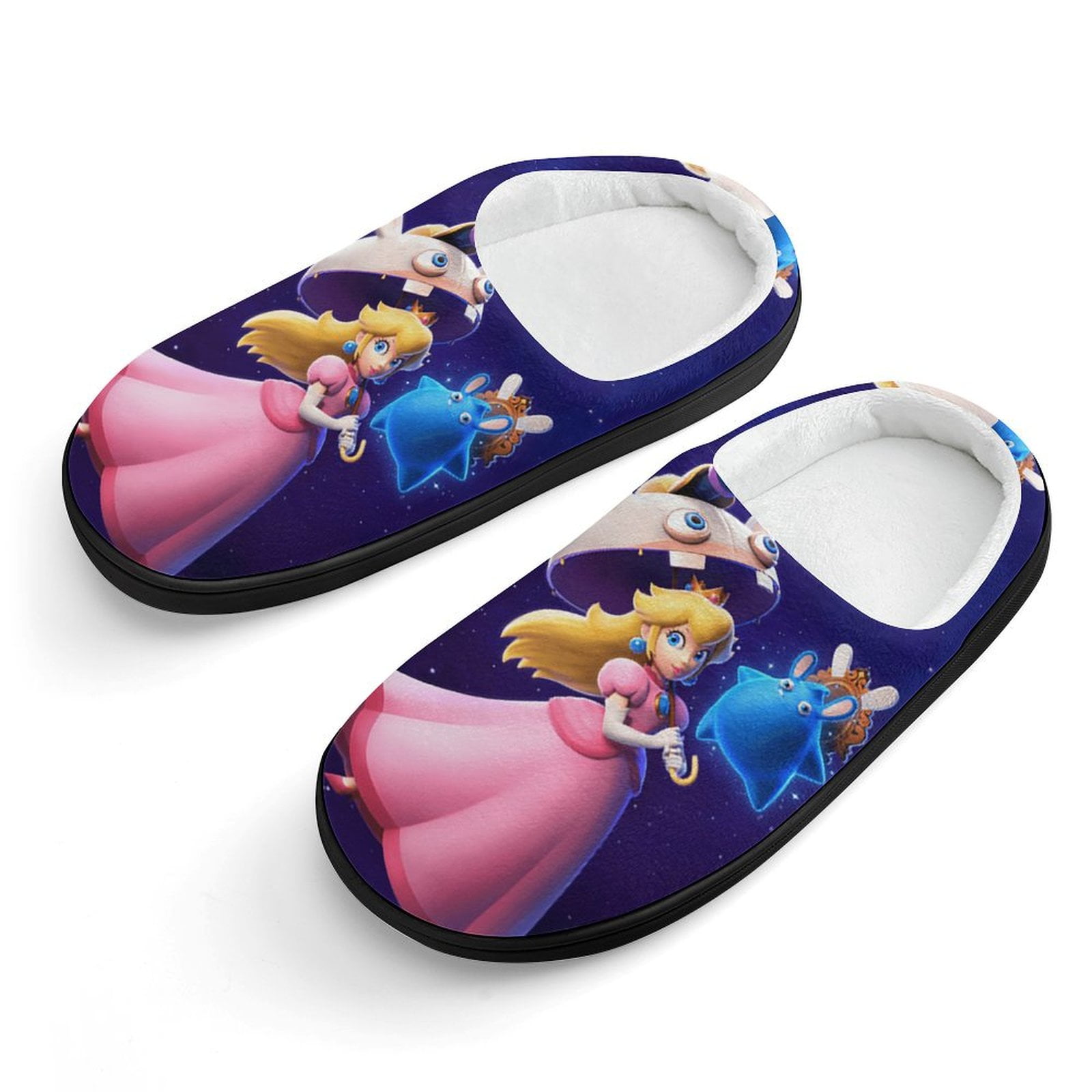 Princess Peach Fluffy House Cotton Slippers Memory Foam Suede Slippers ...