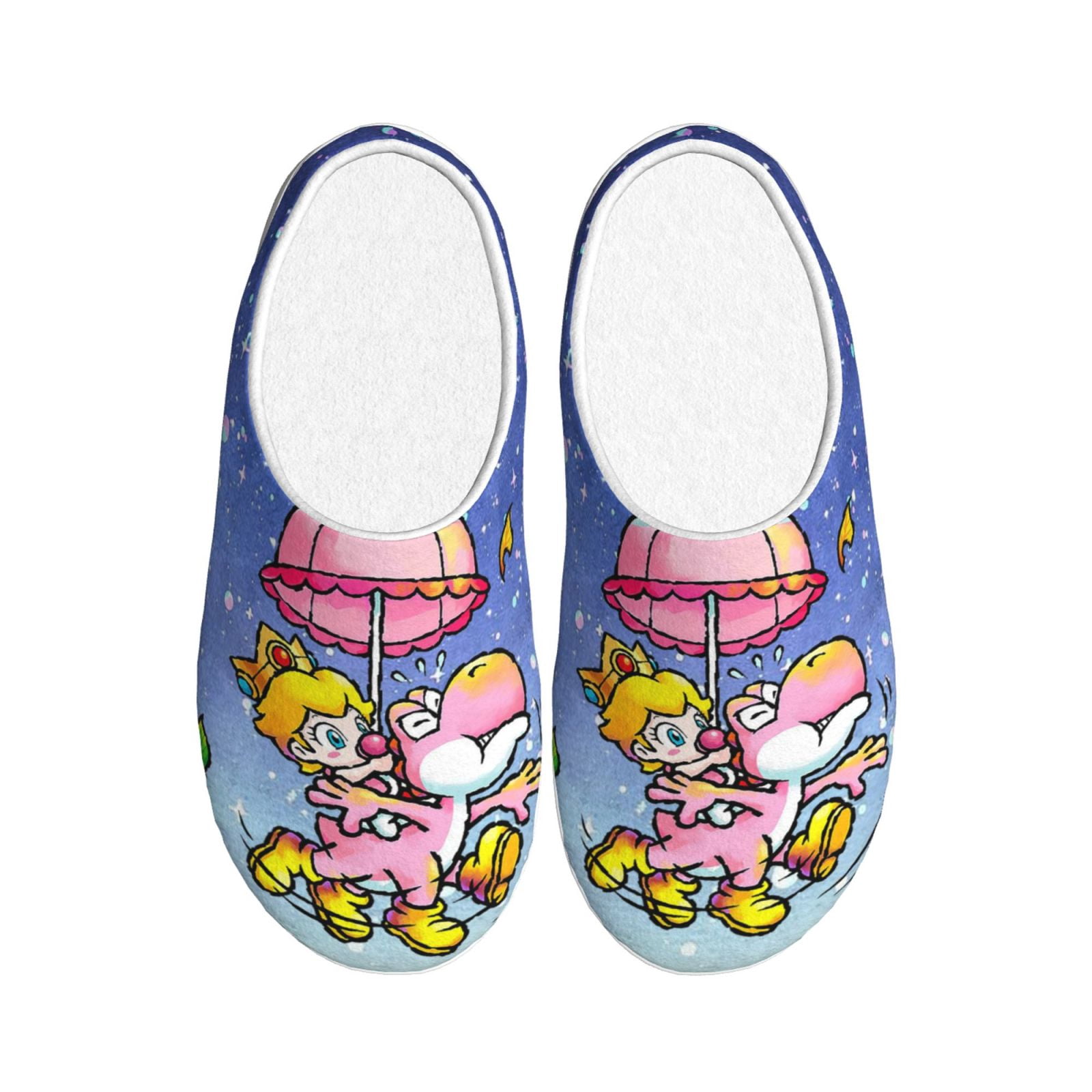 Princess Peach Fluffy House Slippers Memory Foam Adult TPR Cotton ...