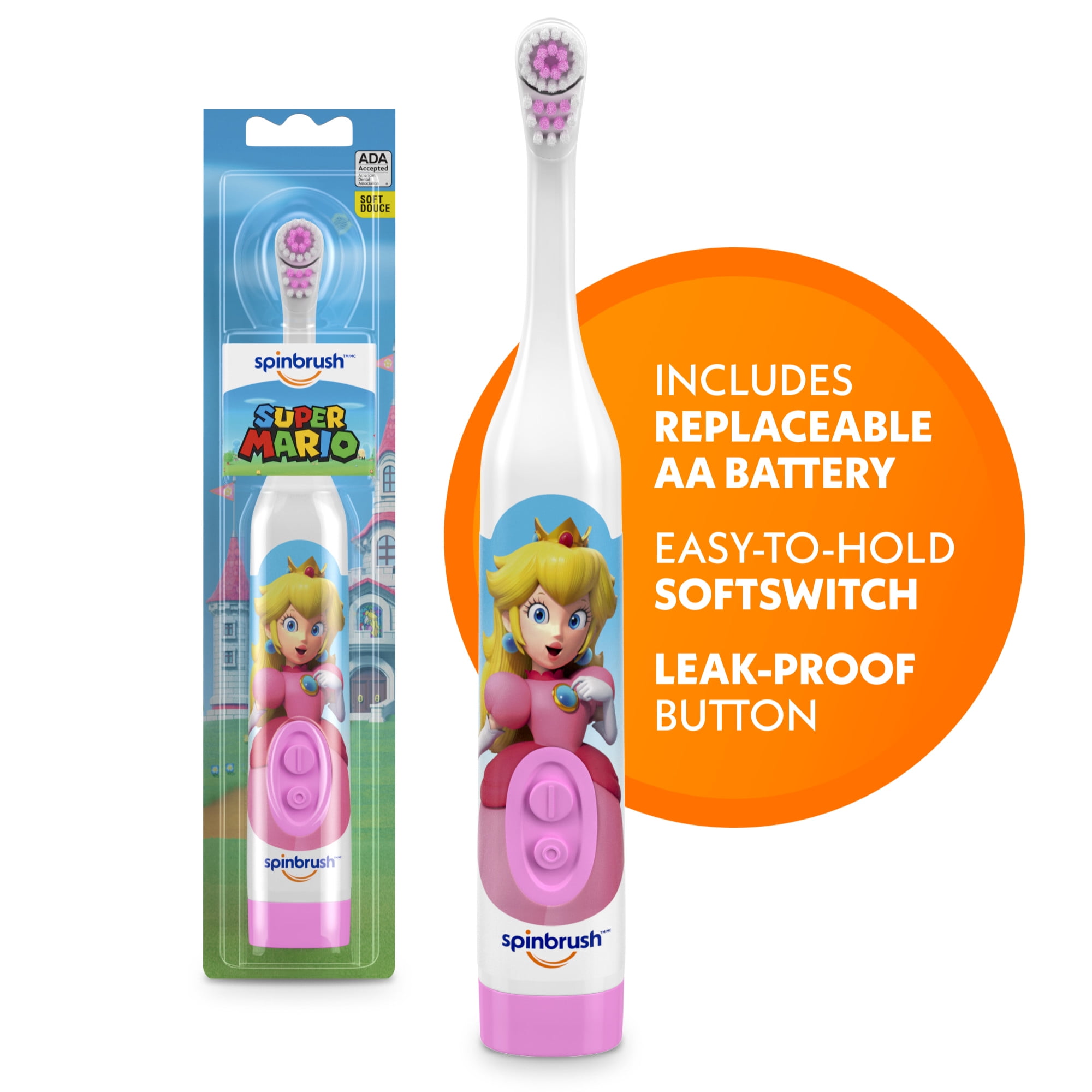 Princess Peach Kid’s Spinbrush Electric Toothbrush, Battery Powered ...
