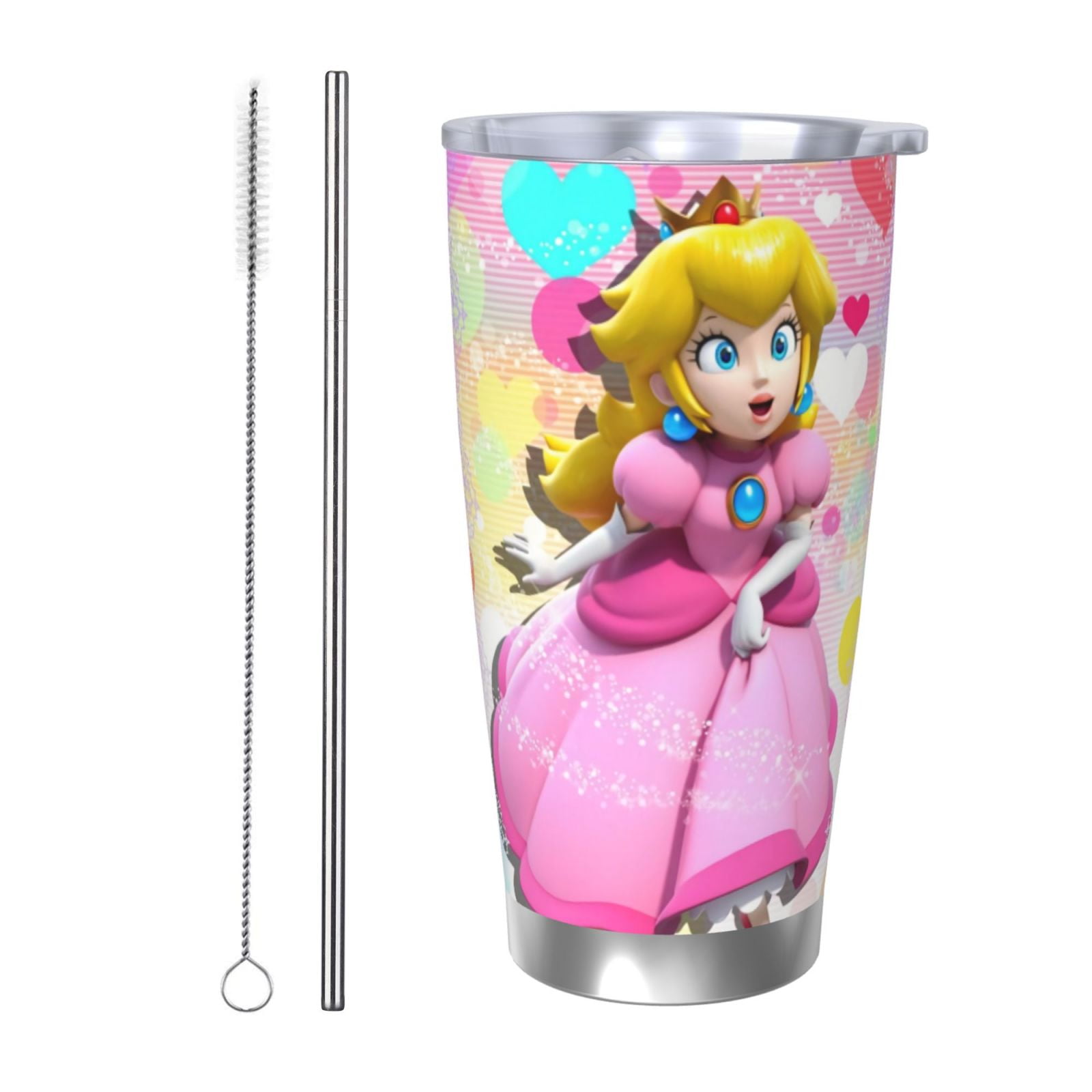 Princess Peach Kids Water Bottle with Straw Lid,Insulated Stainless Steel Reusable Tumbler for ...