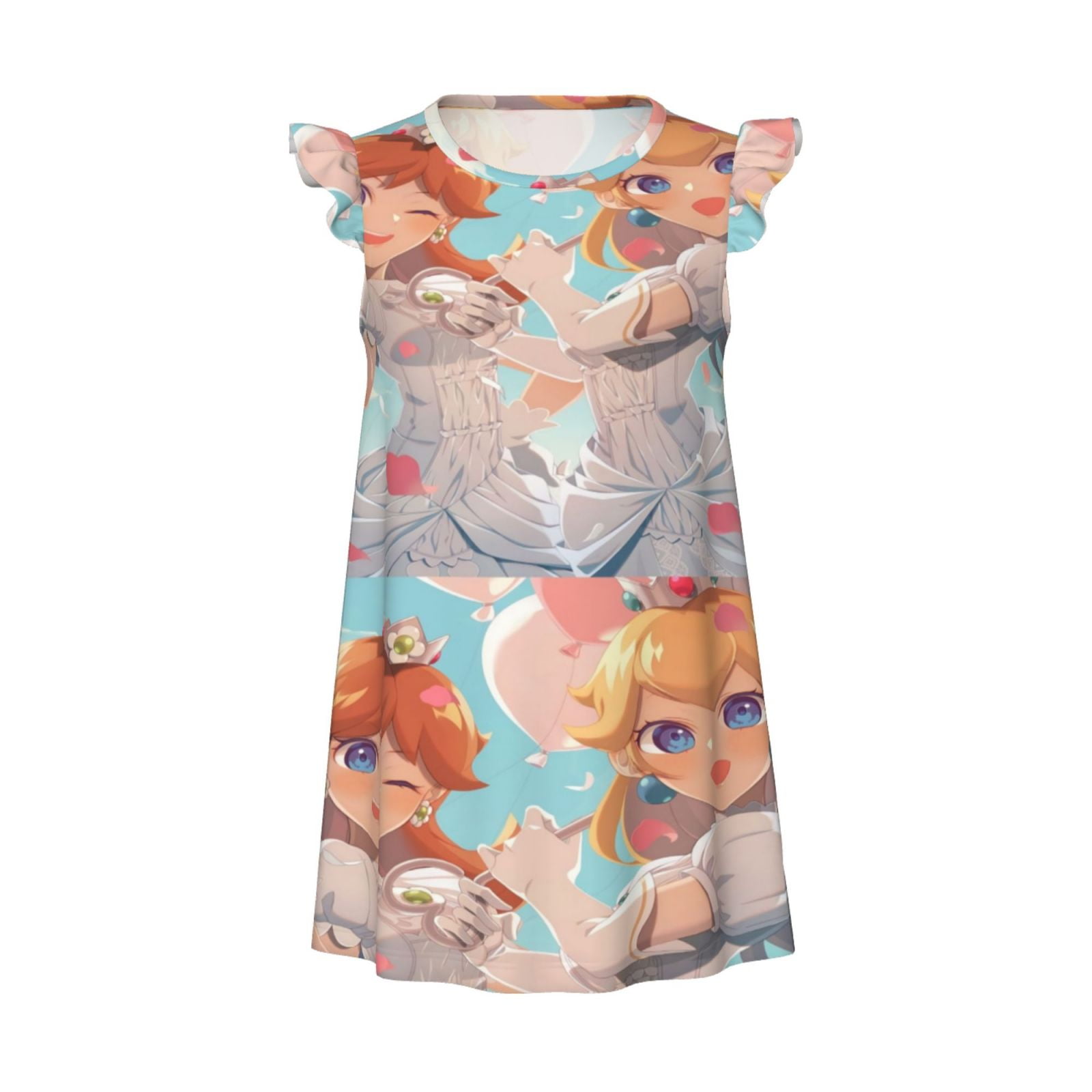 Princess Peach Little Girls Nightgowns Cartoon Printed Flutter Sleeve ...