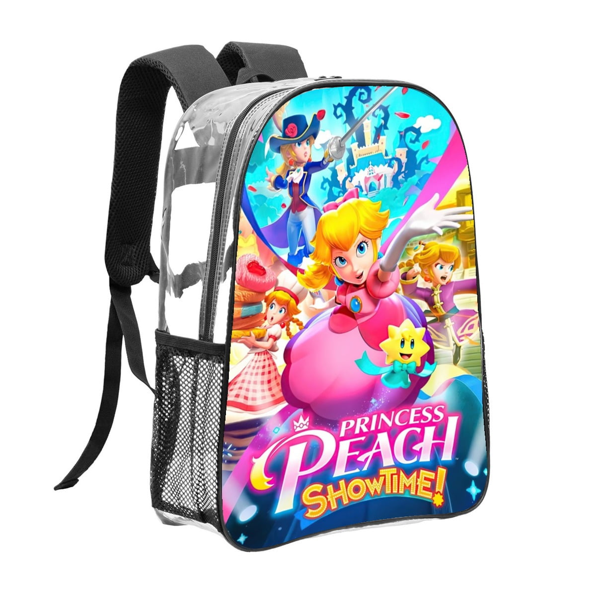 Princess Peach Pattern Transparent Backpack Lightweight And fashionable ...
