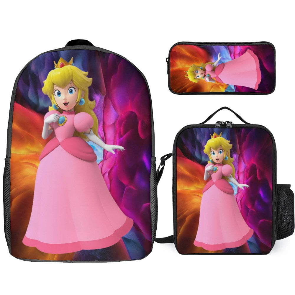 Princess Peach Pink Casual Backpack 3 Piece Set Daypack Lightweight ...