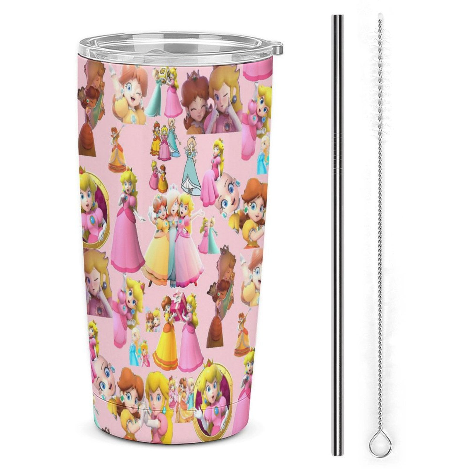 Princess Peach Rosalina Printed Car Cup Water Bottle with Straw Vacuum Insulated Stainless Steel ...