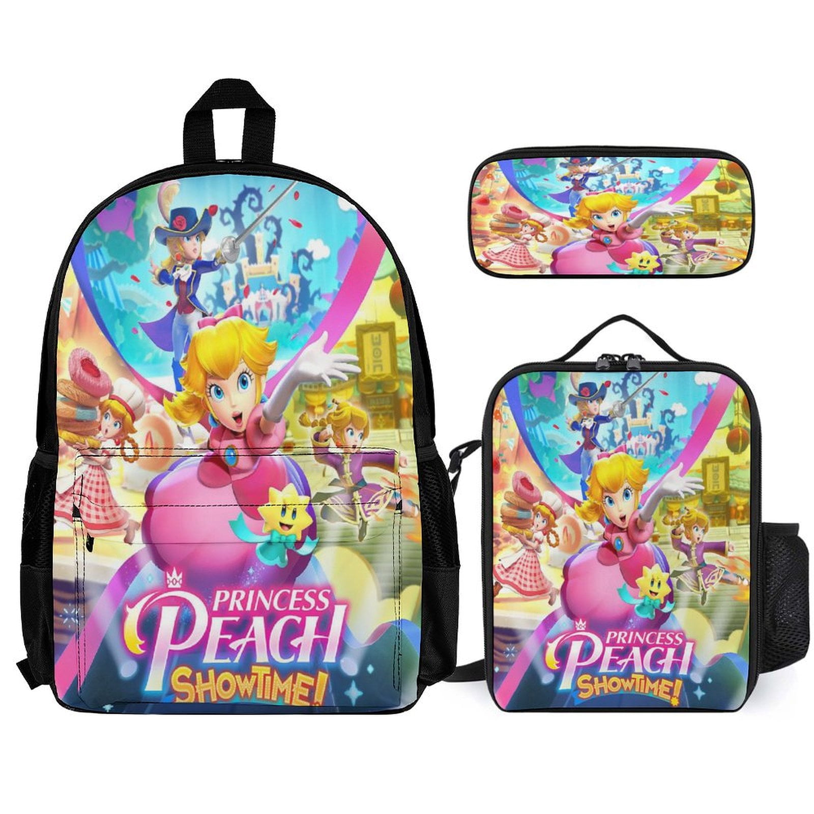 Princess Peach Showtime Casual Backpack 3 Piece Set Daypack Lightweight ...