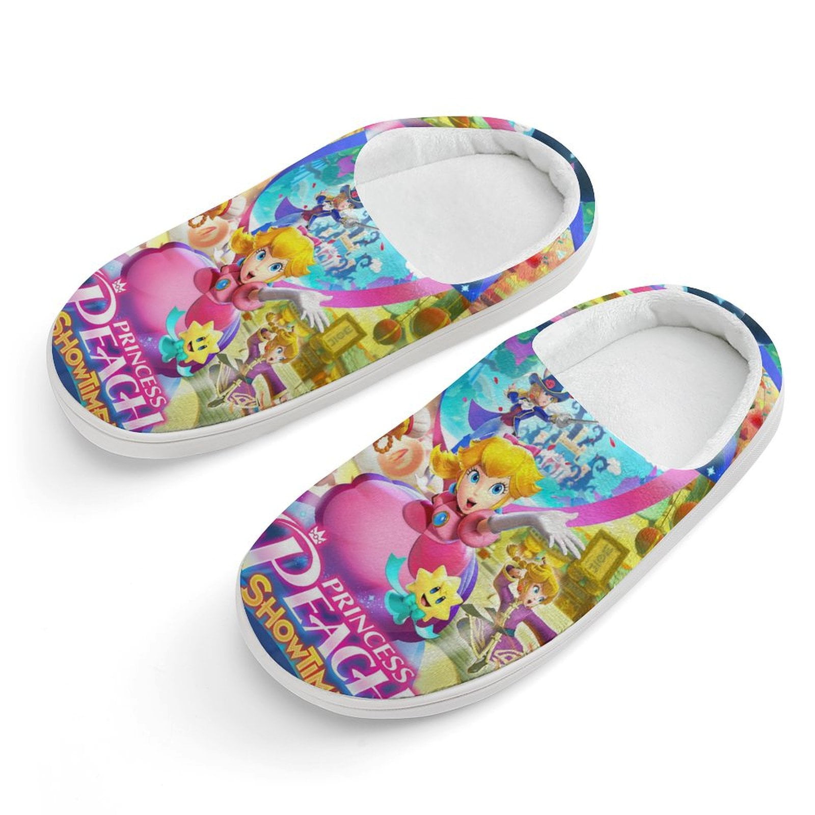 Princess Peach Showtime Fluffy House Cotton Slippers Memory Foam Suede ...