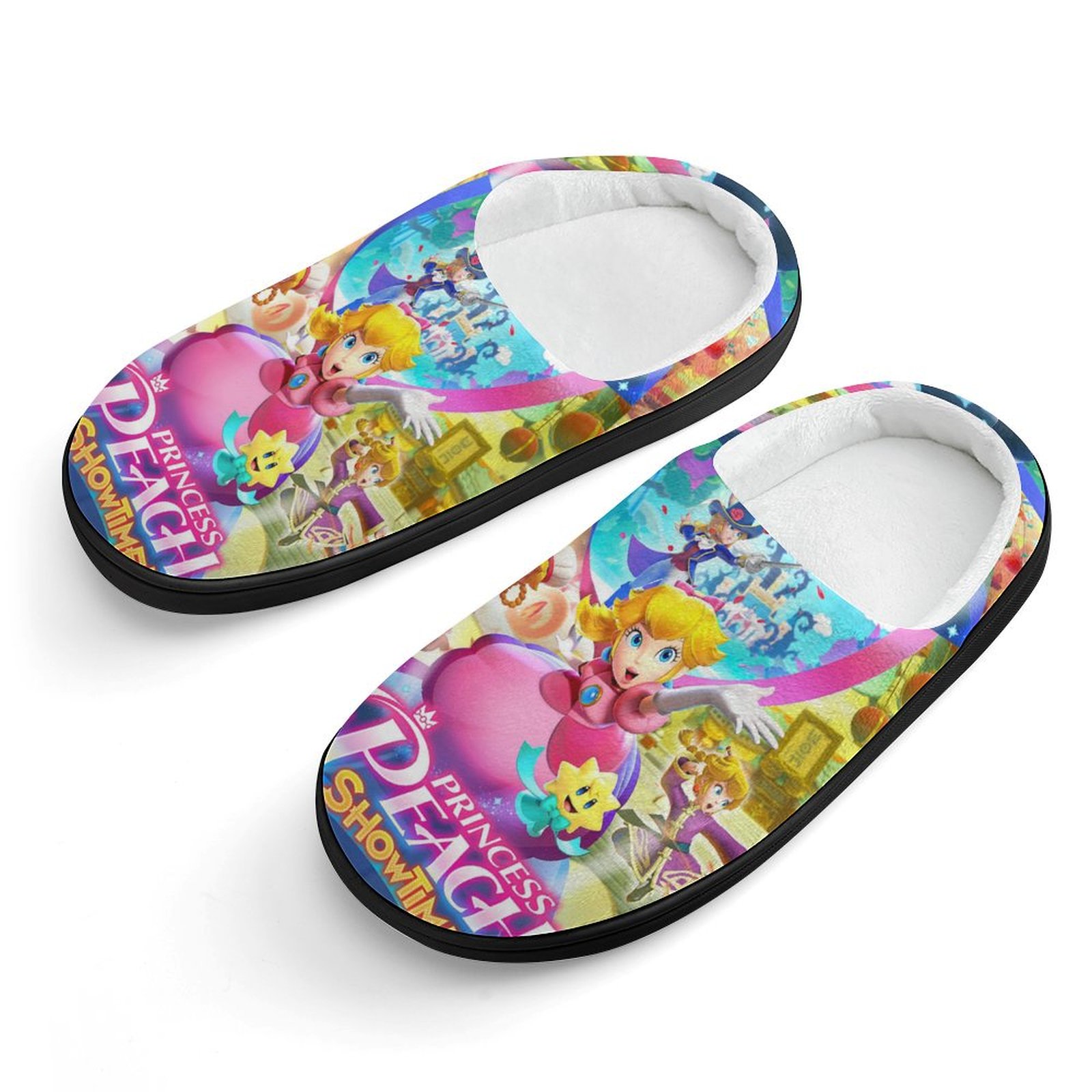 Princess Peach Showtime Fluffy House Cotton Slippers Memory Foam Suede ...
