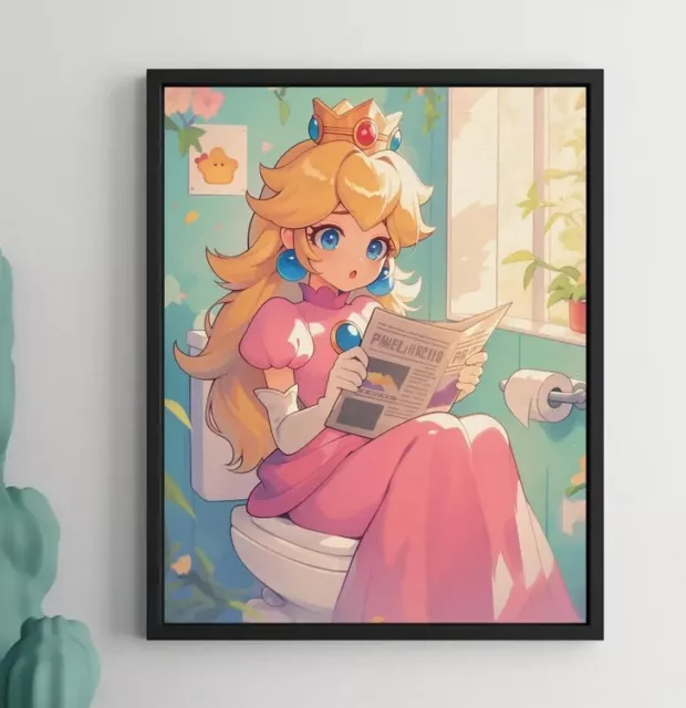 Princess Peach From Super Mario Toilet Poster, Mario Wall Art, Video ...
