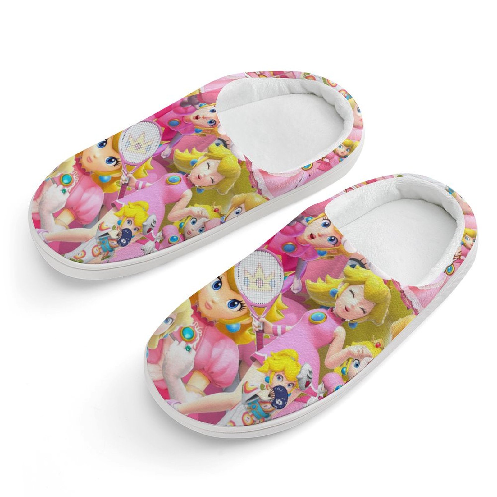 Princess Peach Sweet Fluffy House Cotton Slippers Memory Foam Suede ...