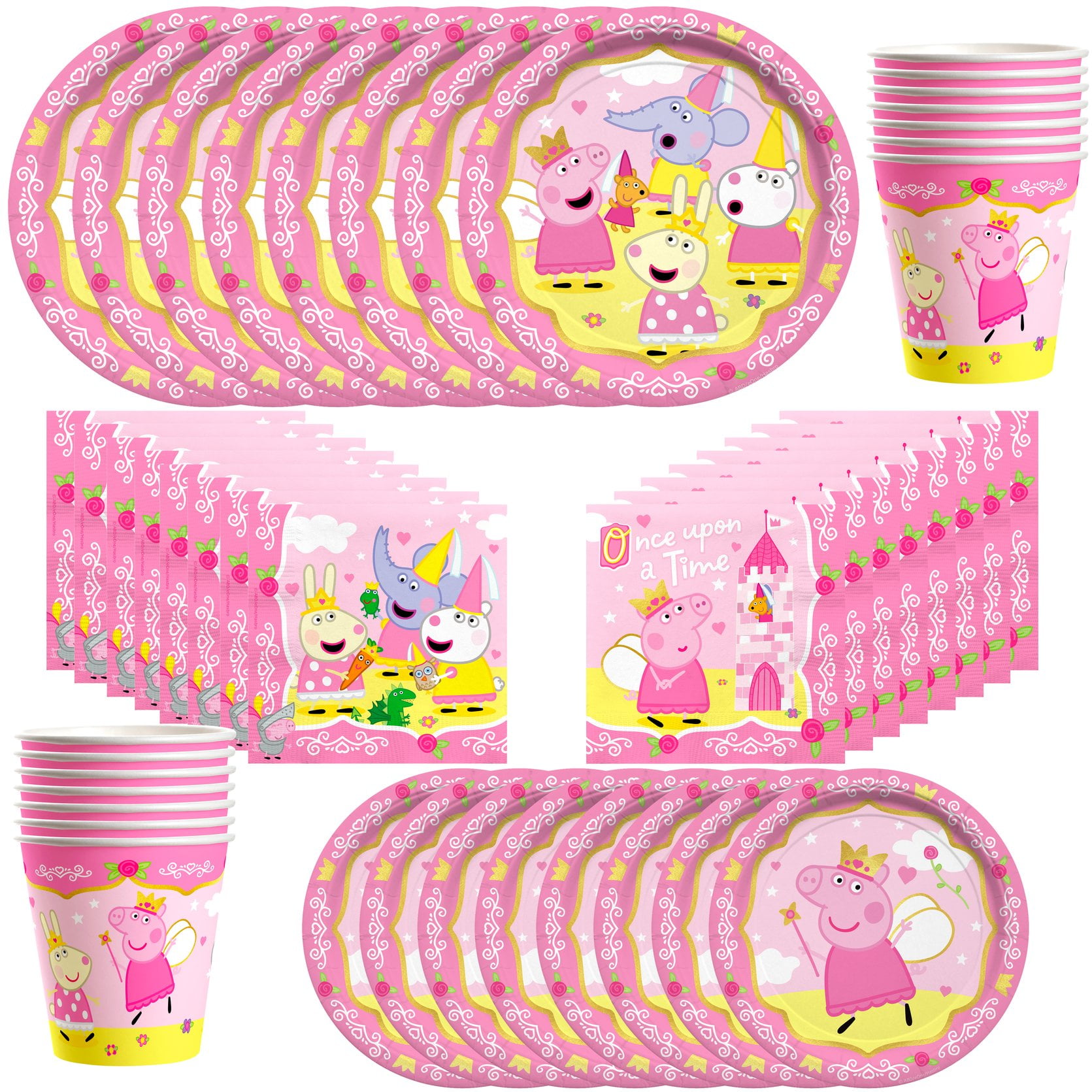 Princess Peppa Pig Party Supplies Tableware Classic Set for 16 Guests ...
