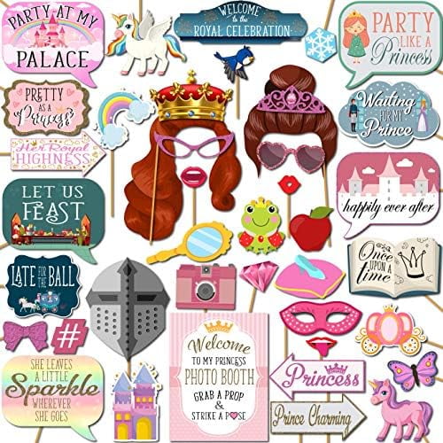 Princess Photo Booth Props - 41-pc Photobooth Kit with 8 x 10-Inch Sign ...