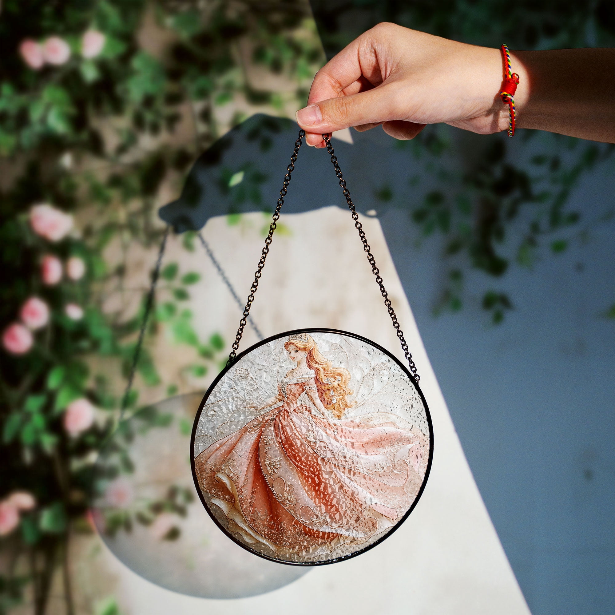 Princess in Pink Gown Stained Glass Window Hanging - Handmade Sun ...