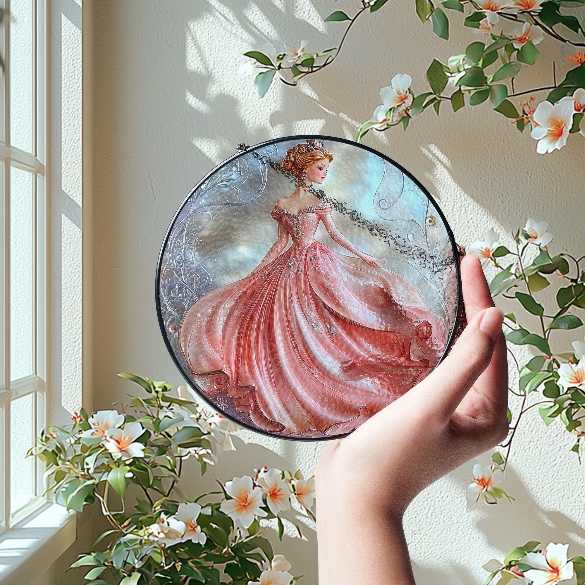 Princess in Pink Stained Glass Window Hanging - Handmade Sun Catcher ...