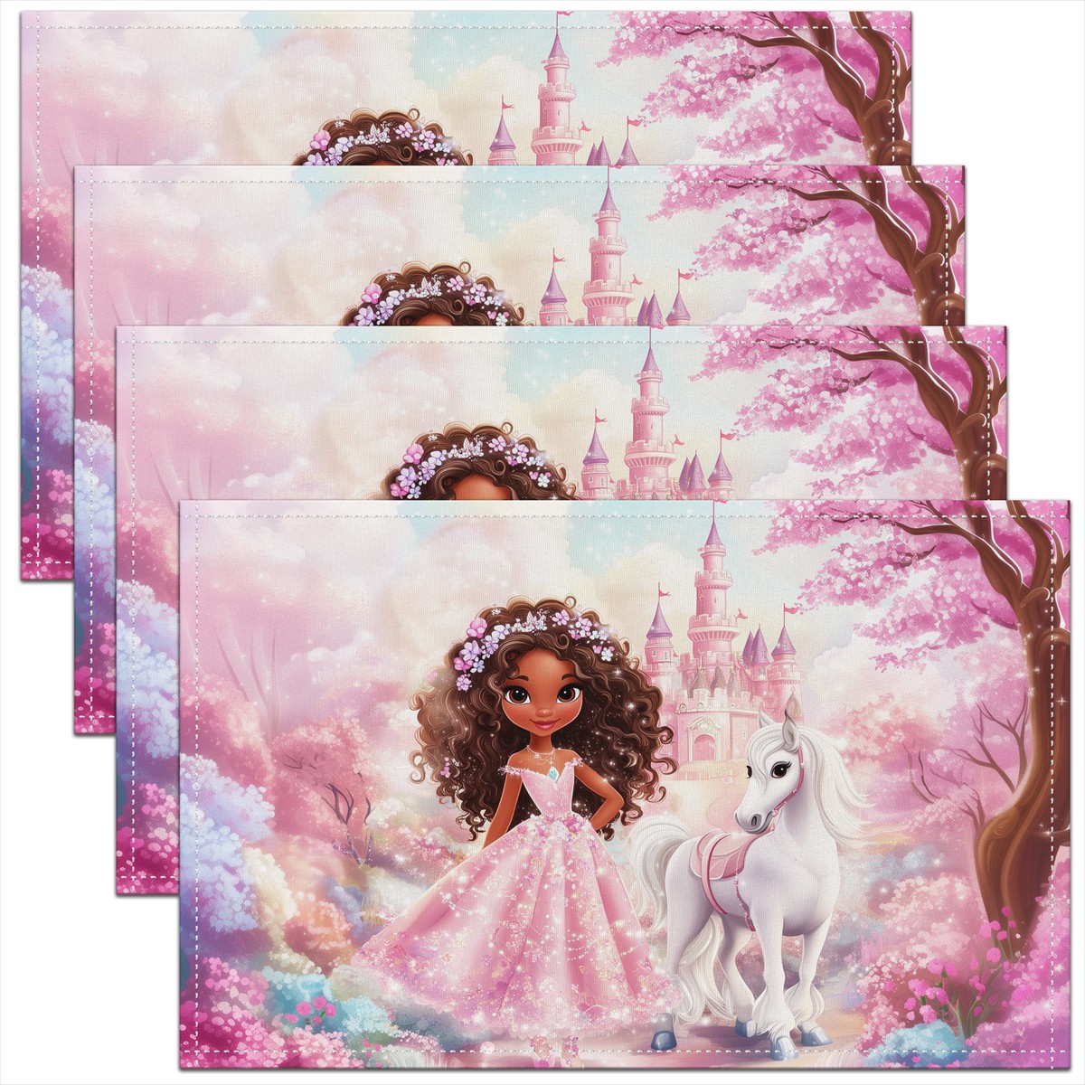 Princess Place Mats 12x18 Inch Set of 4 Dreamy Castle Placemats Cartoon ...