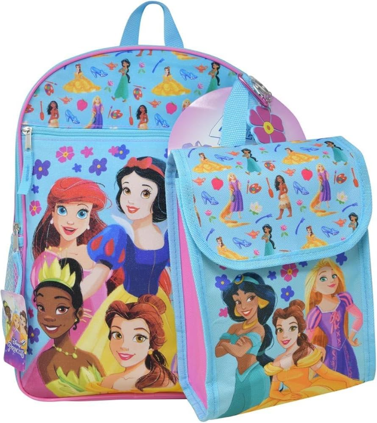 Disney Princesses 16" Nylon Backpack with Lunch Bag set for Girls 3 ...