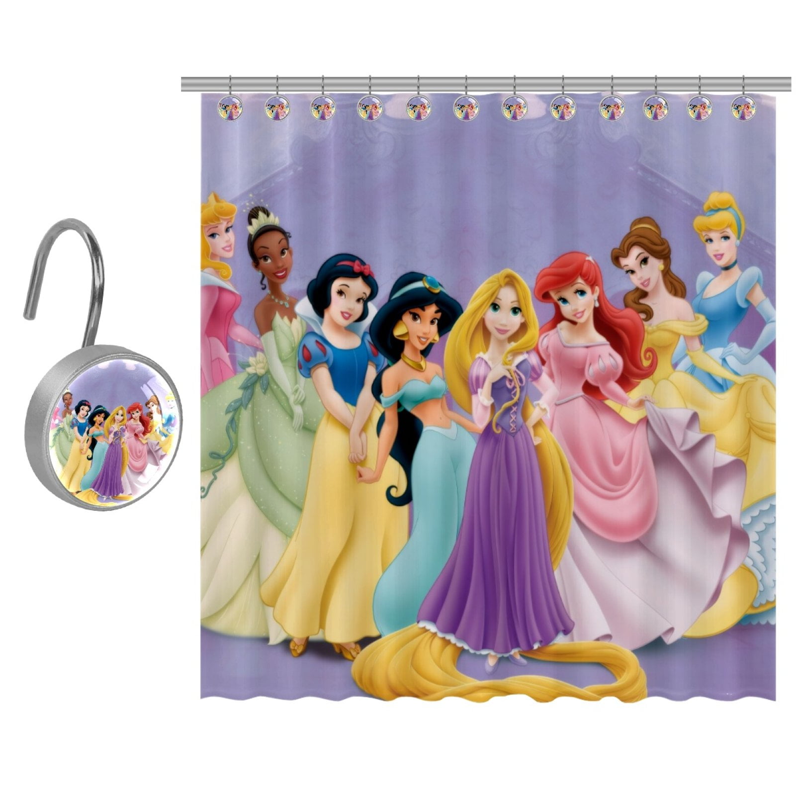 Princess Printed Shower Curtain with 9 Hooks 36" x 72" - Walmart.com