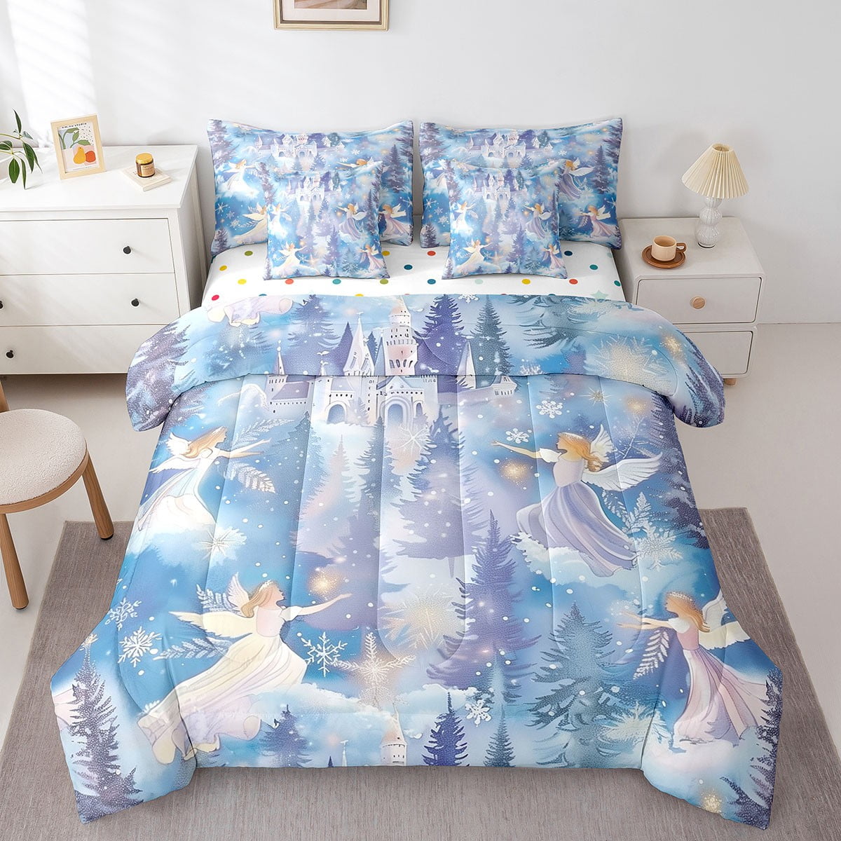 Princess Queen Comforter Set White Nature Snowflake Decor Bedding Set ...